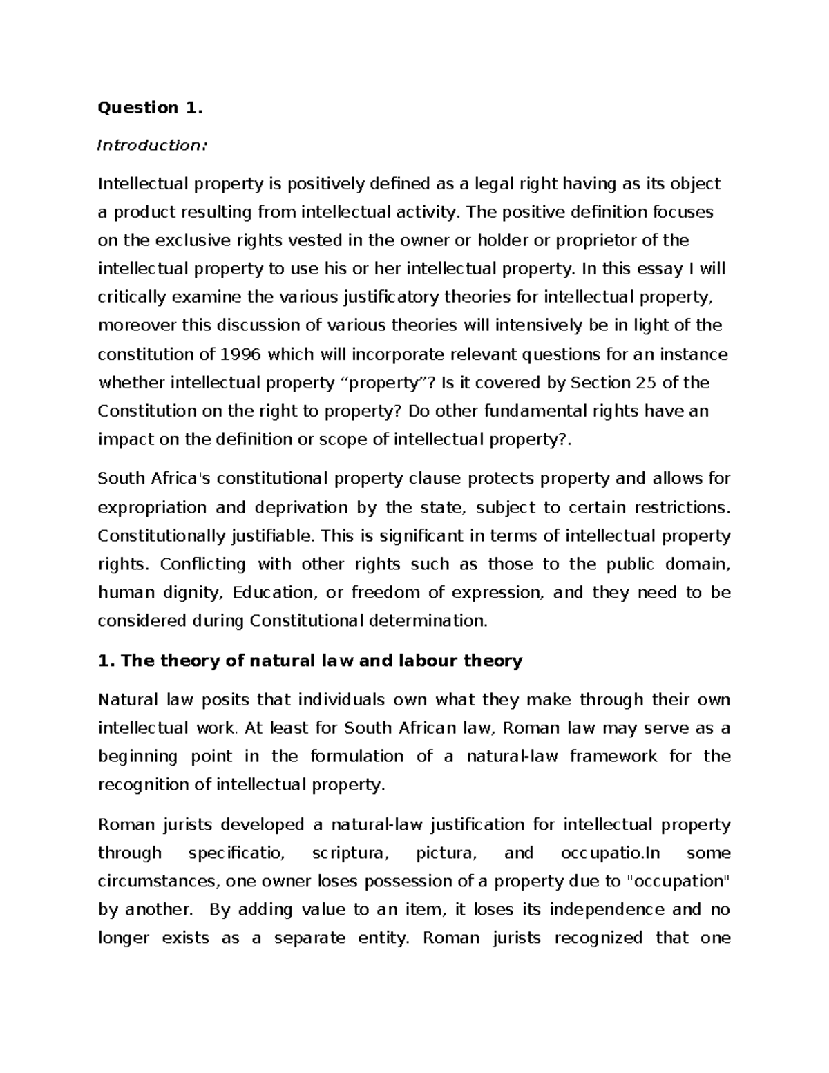 Ip assig - Summary Intellectual Property - Question 1. Introduction ...