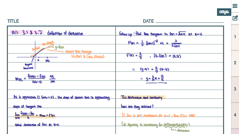 Calc 1 Exam 2 Notes: Definition of Derivative & Related Rates - Studocu