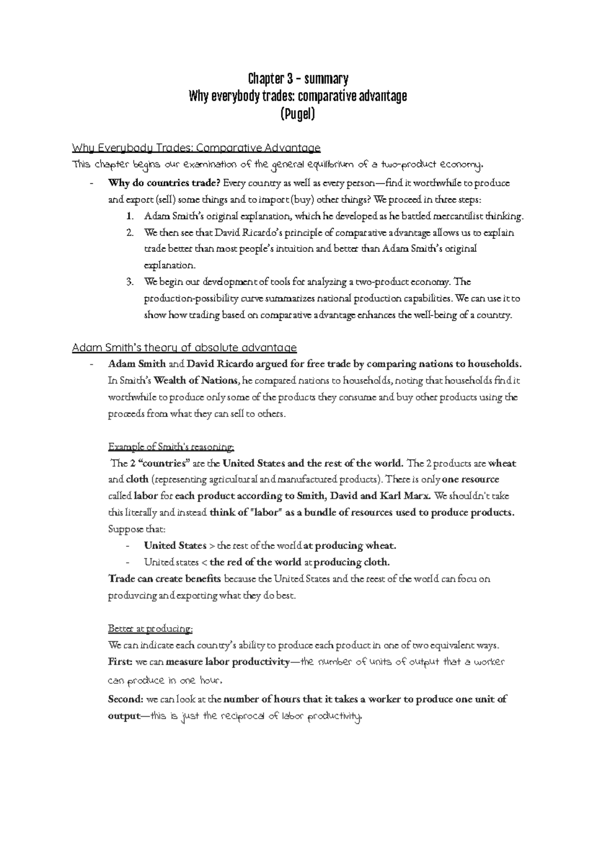 Chapter 3 Summary: Why Everyone Trades - Comparative Advantage (Pugel ...
