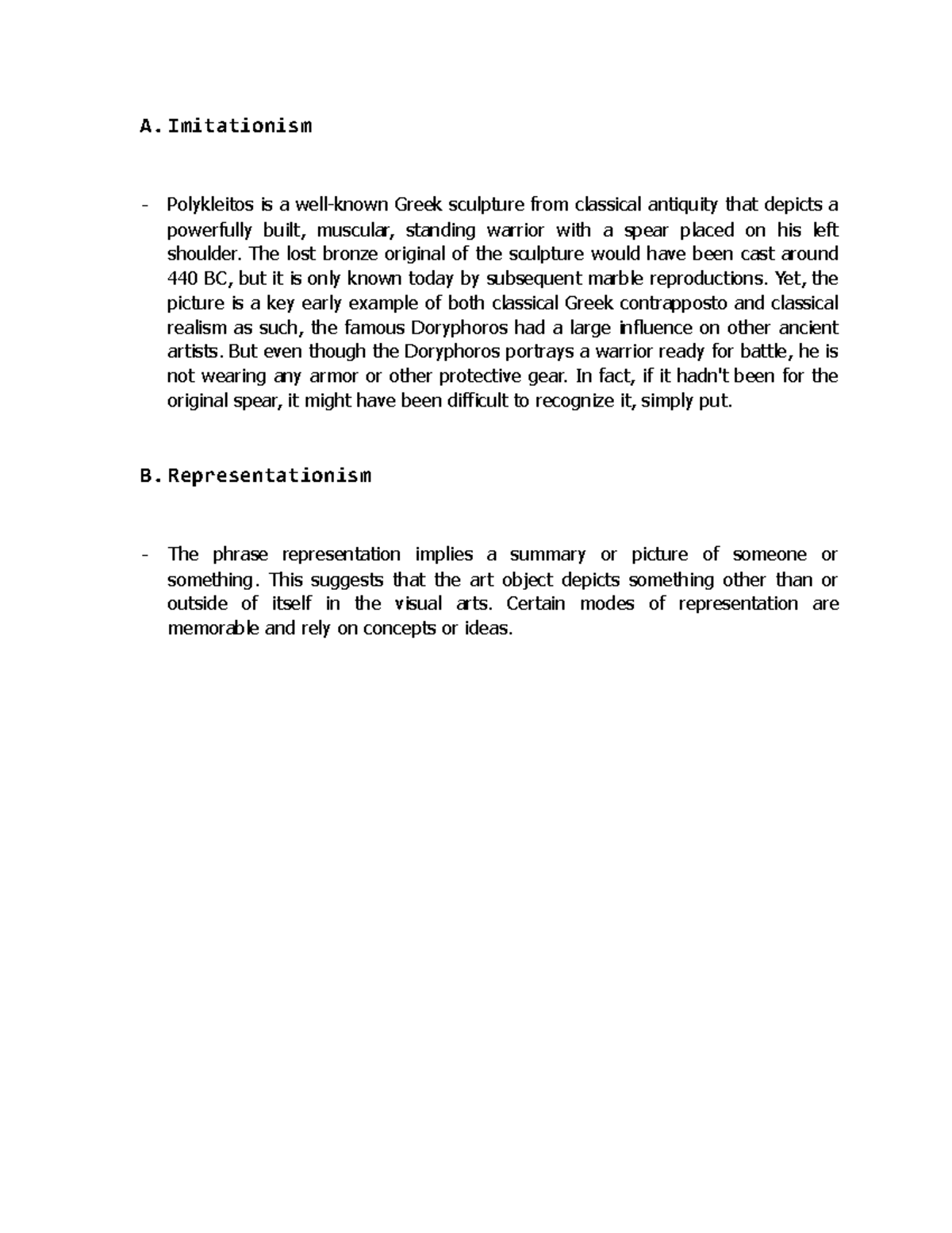 Imitationism and Representationism in Classical Art Analysis - Studocu