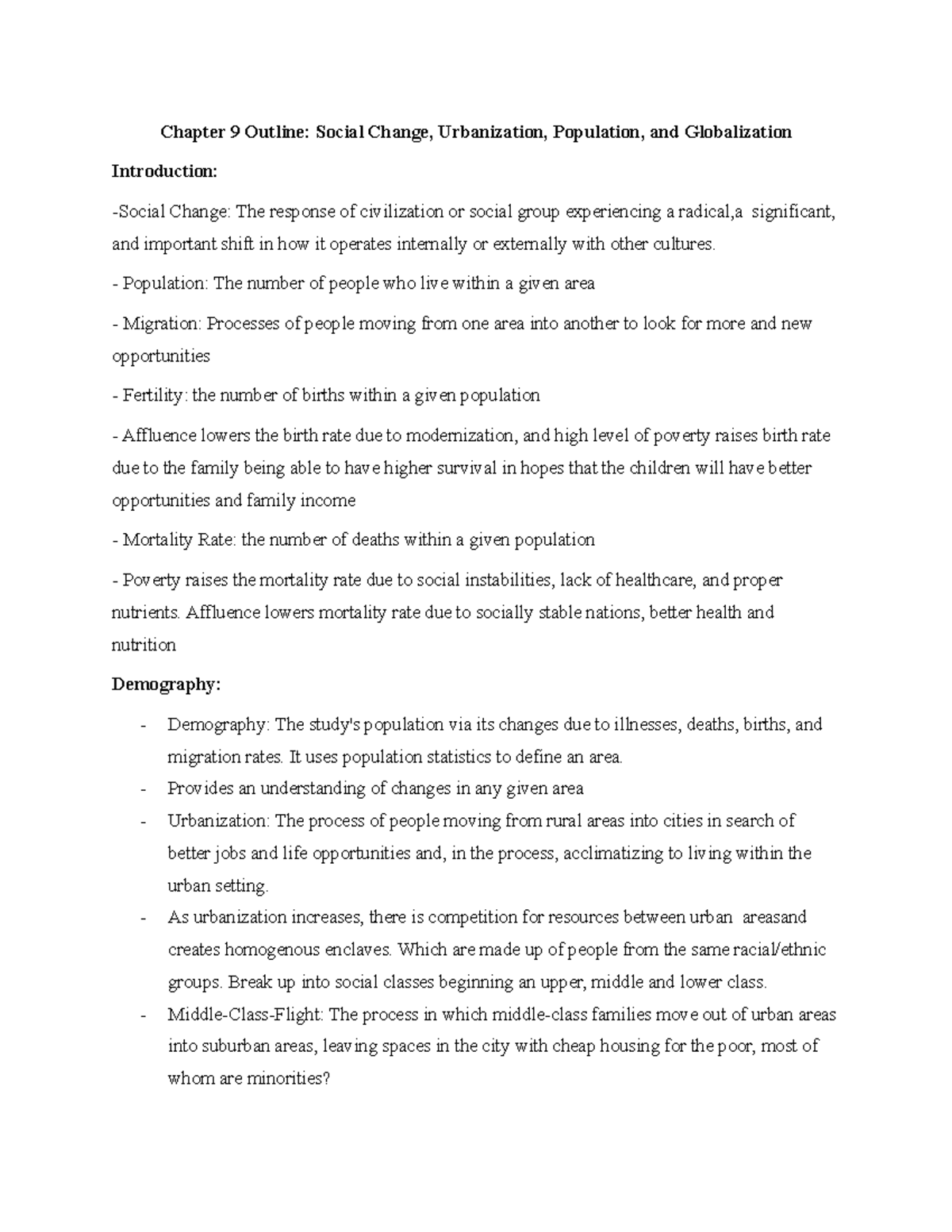 Chapter 9 Outline Social Change, Urbanization, Population, and ...