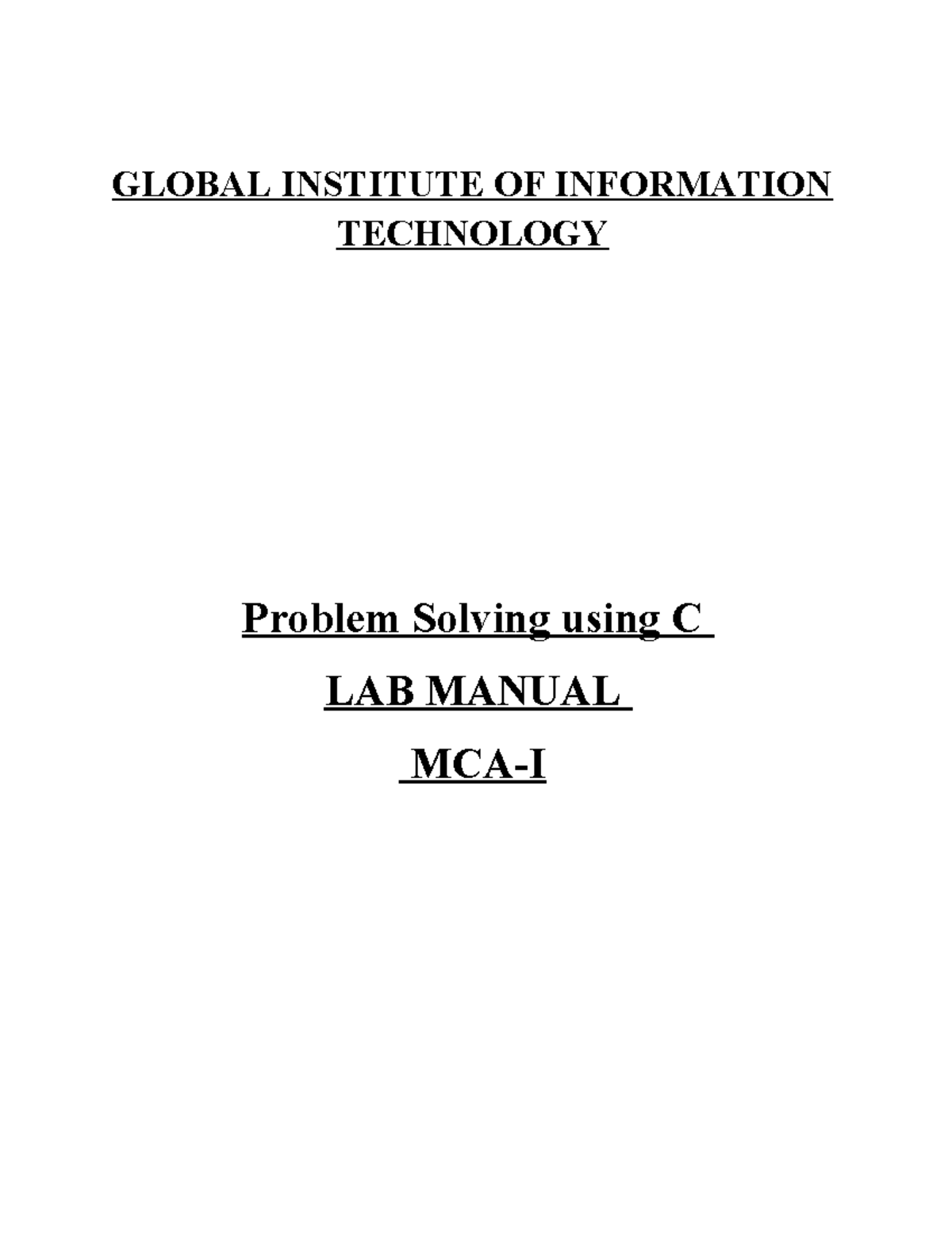 C LAB Manual (MCA-1): Problem Solving with C Exercises and Solutions - Studocu