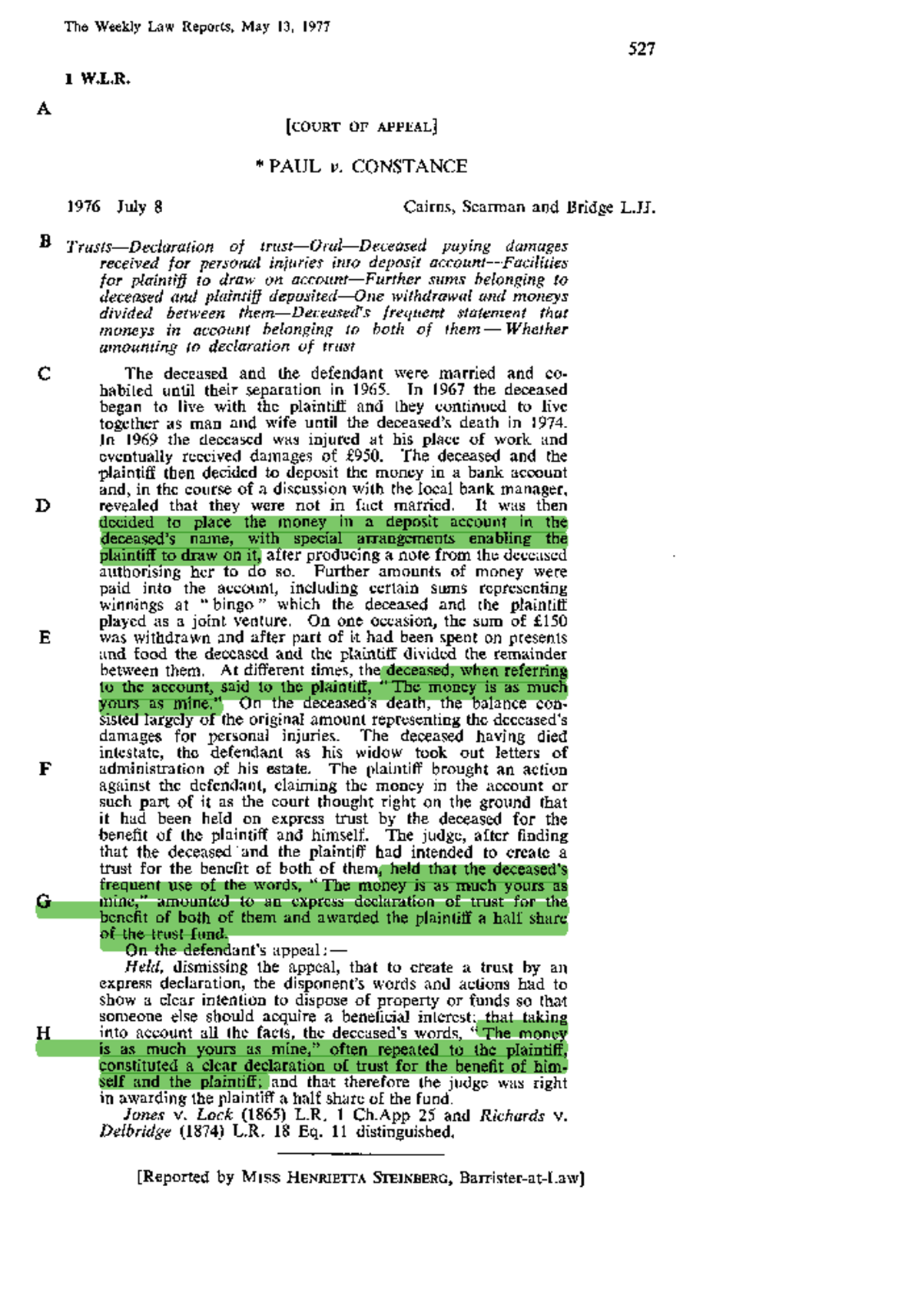 Paul v. Constance - Case Study for Trust Declaration Analysis - Studocu