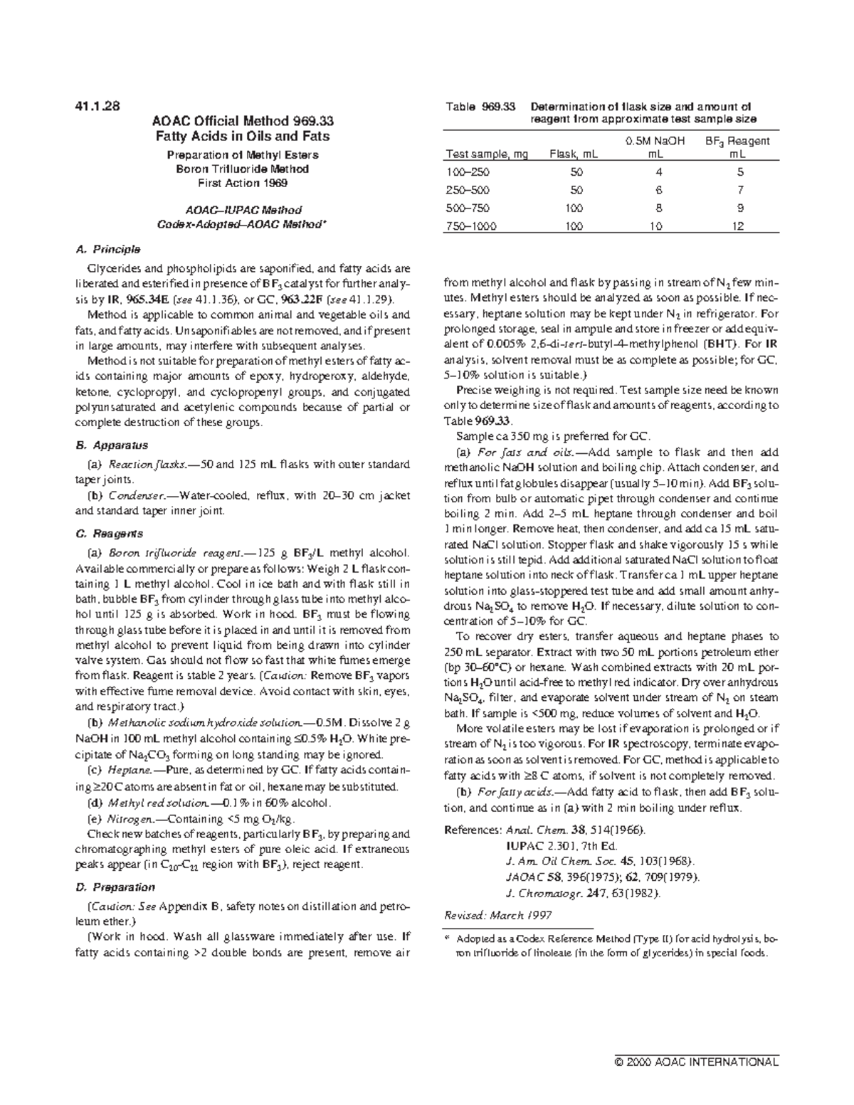 AOAC 969-33 - Method for Fatty Acids in Oils and Fats - Studocu