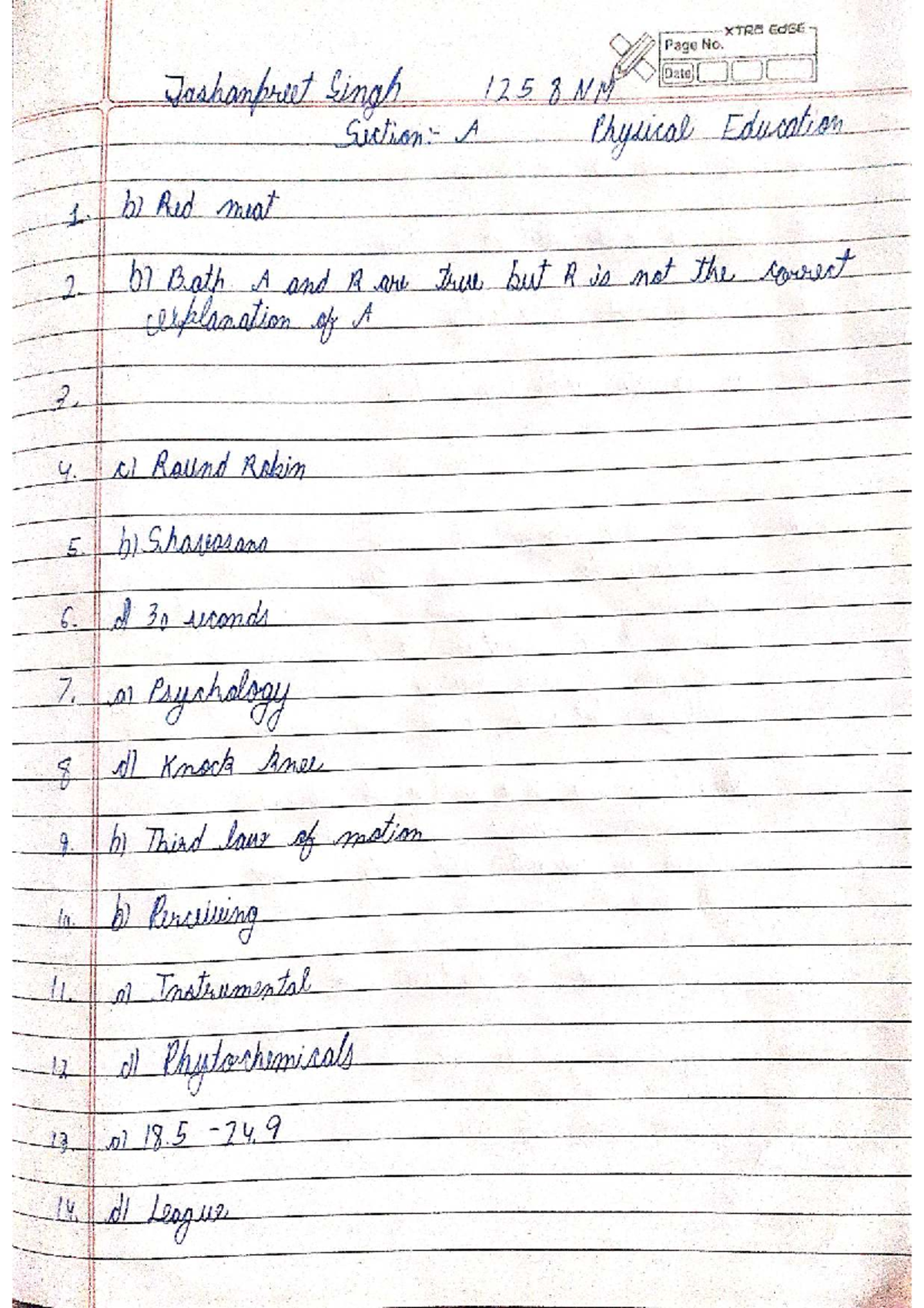 Physical Education Answersheet - XTRB EdGE - Studocu