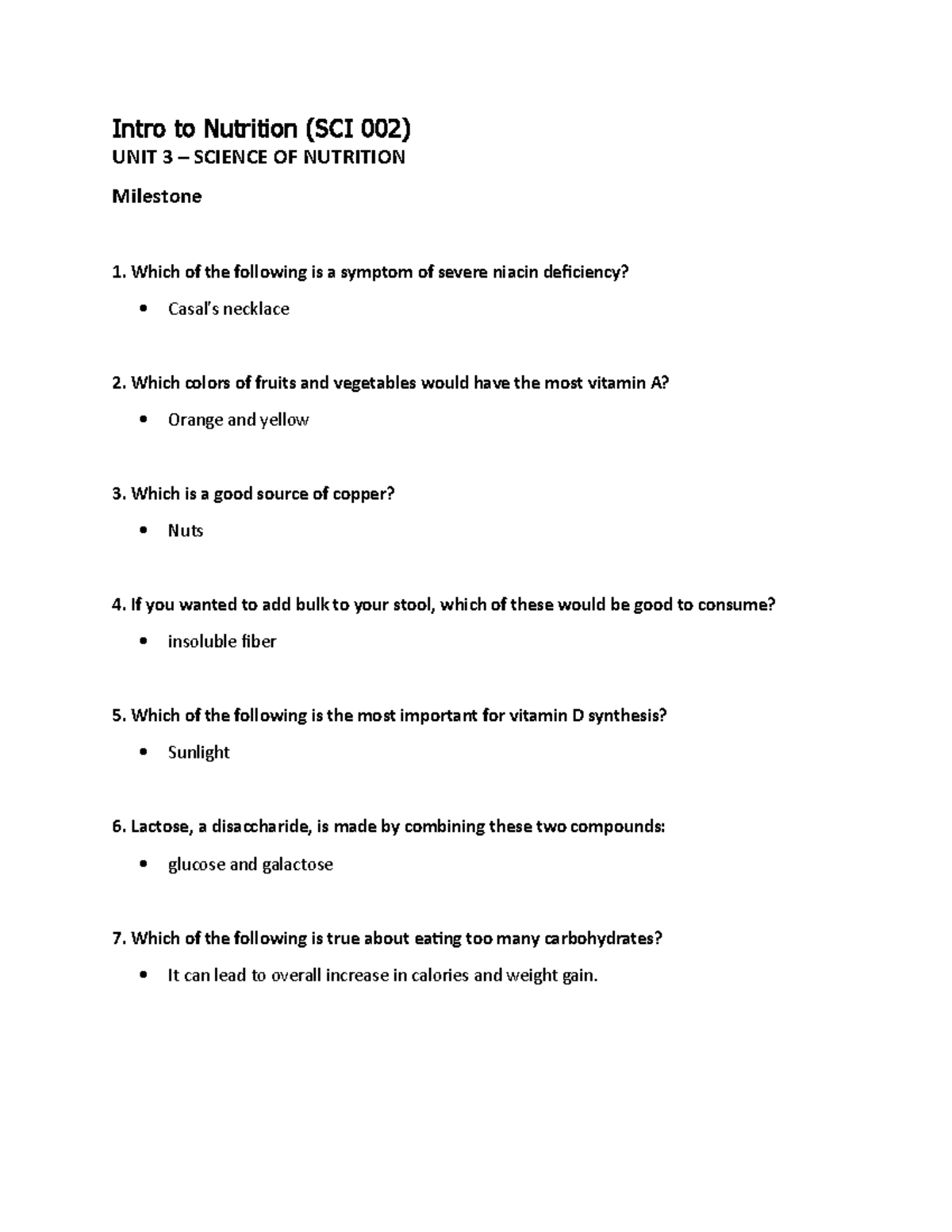 Unit 3 Milestone for Intro to Nutri-SCI 002: Key Nutritional Concepts ...