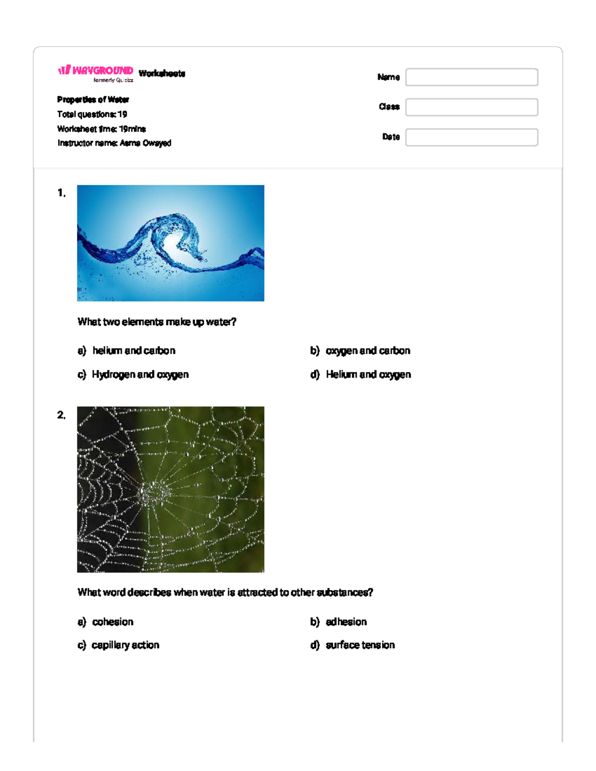 Properties of Water Worksheet (Total Qs: 19) - Studocu