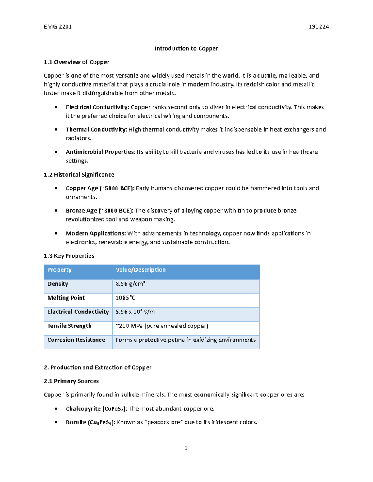 EMG 2201 Copper - Comprehensive Lecture Notes on Properties and ...