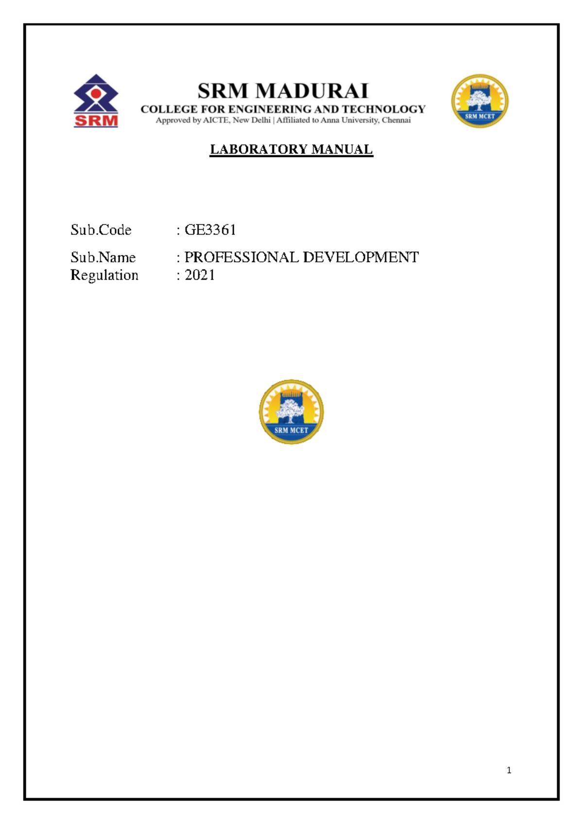 GE3361 Lab Manual - Professional Development Guide for Anna University - Studocu