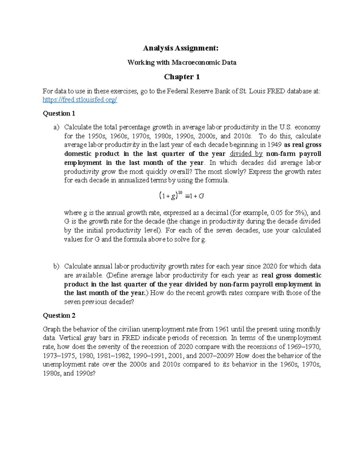 Analysis Assignment 1 - Analysis Assignment: Working with Macroeconomic ...
