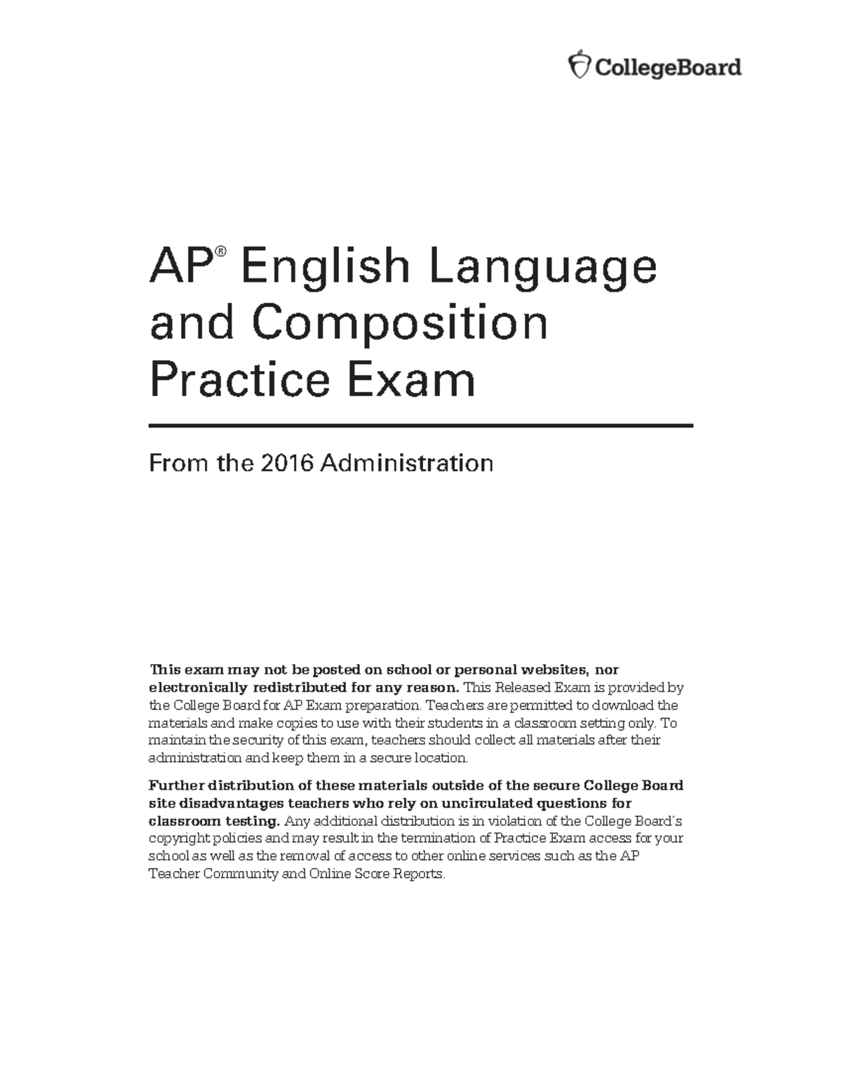 AP English Language and Composition 2016 Practice Exam Notes - Studocu