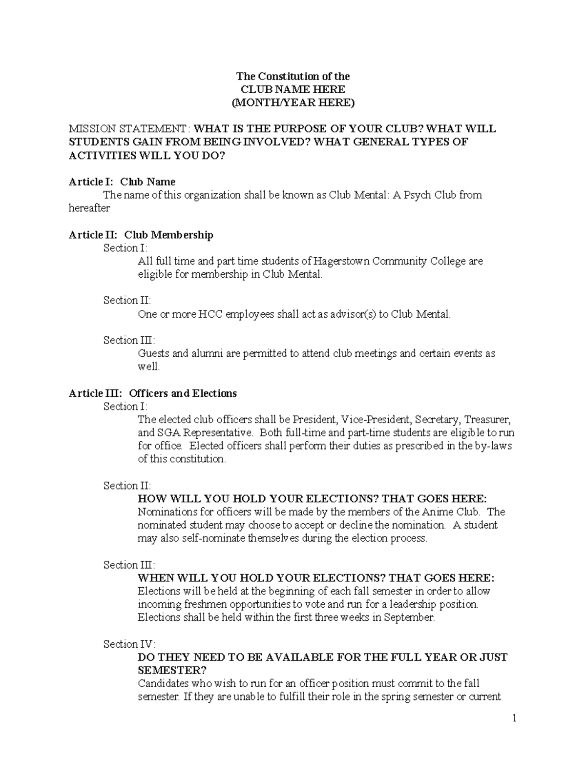 15 club constitution template - The Constitution of the CLUB NAME HERE ...