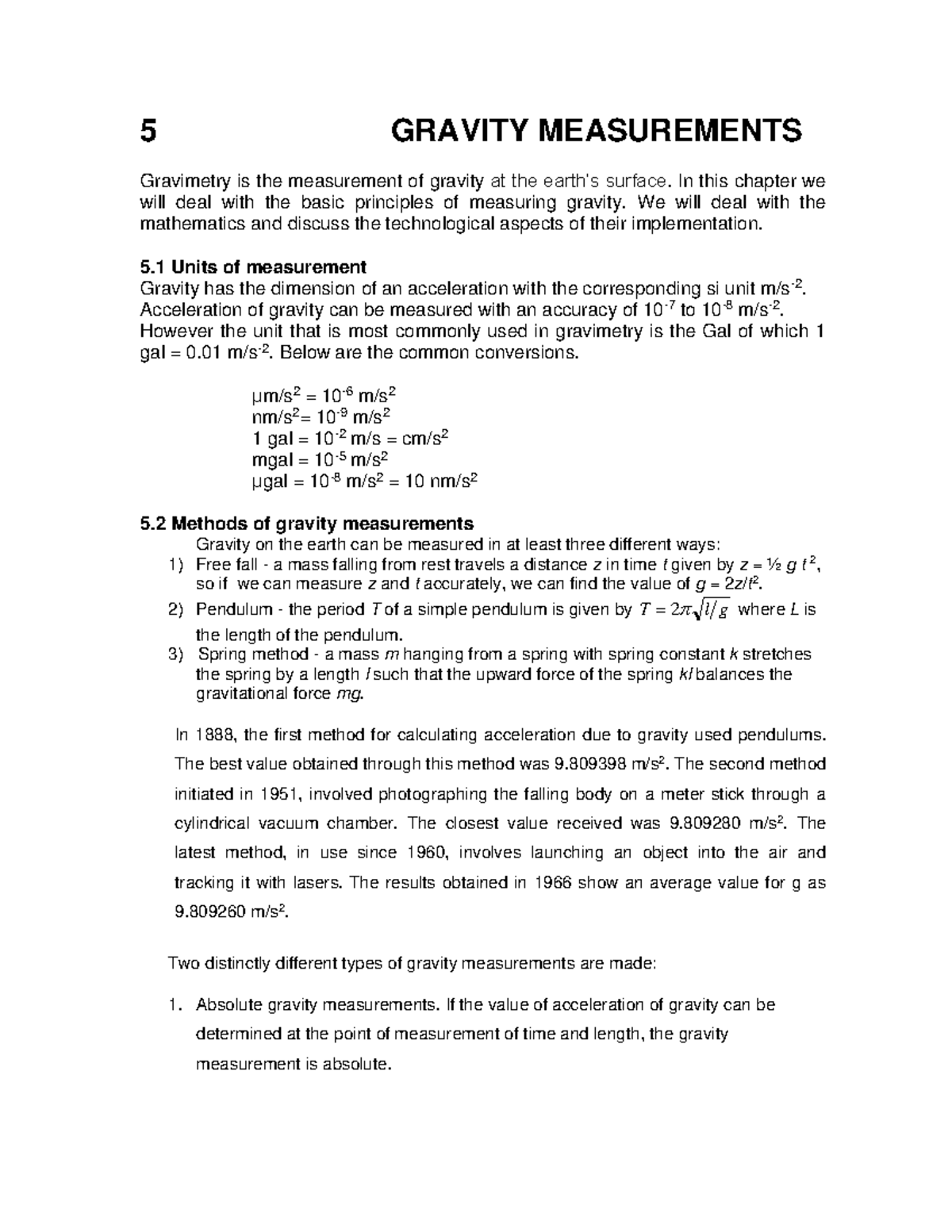 GdE 422 Chapter on Gravity Measurements: Principles and Methods - Studocu