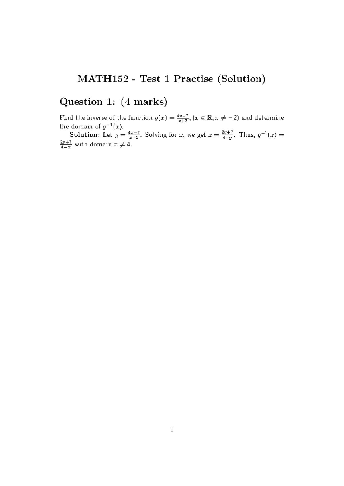 MATH152 Test 1 Practice Solutions and Explanations - Studocu