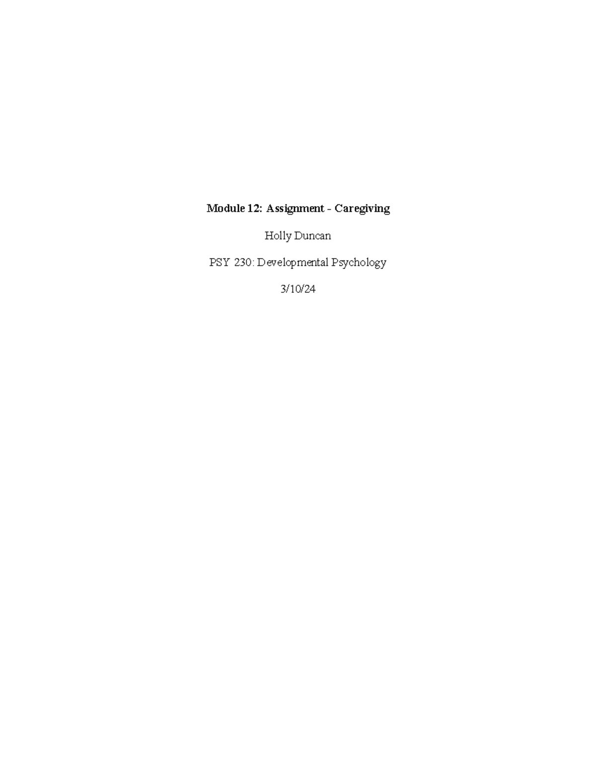 PSY 230: Module 12 - Assignment on Caregiving Dynamics - Studocu