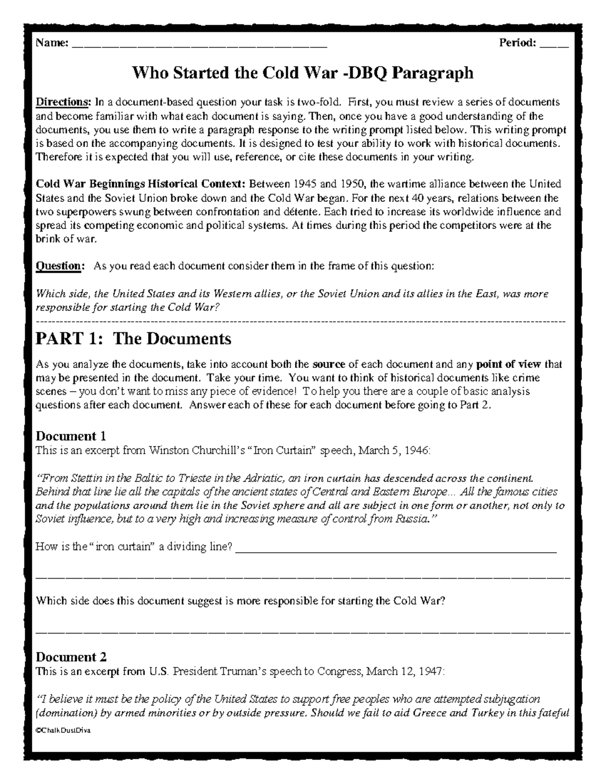 Paragraph Who Started the Cold War DBQ - Name