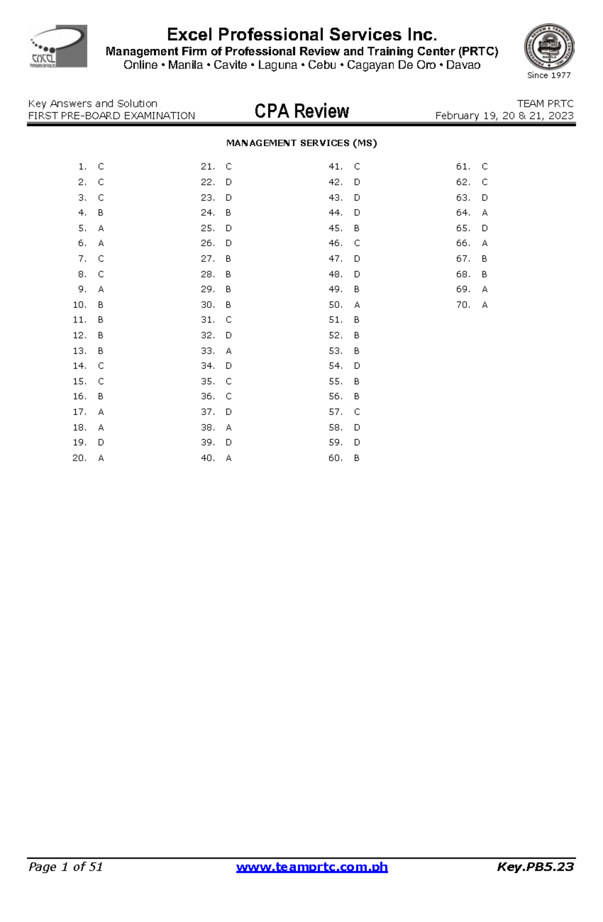 PRTC 1st PB May 2023 Key Answers and Suggested Solutions - Studocu