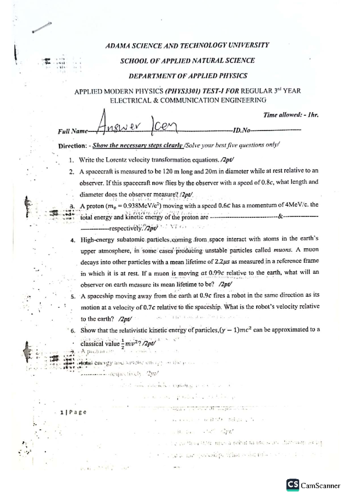 PHYS3301: Applied Modern Physics Test for 3rd Year ECE Students - Studocu
