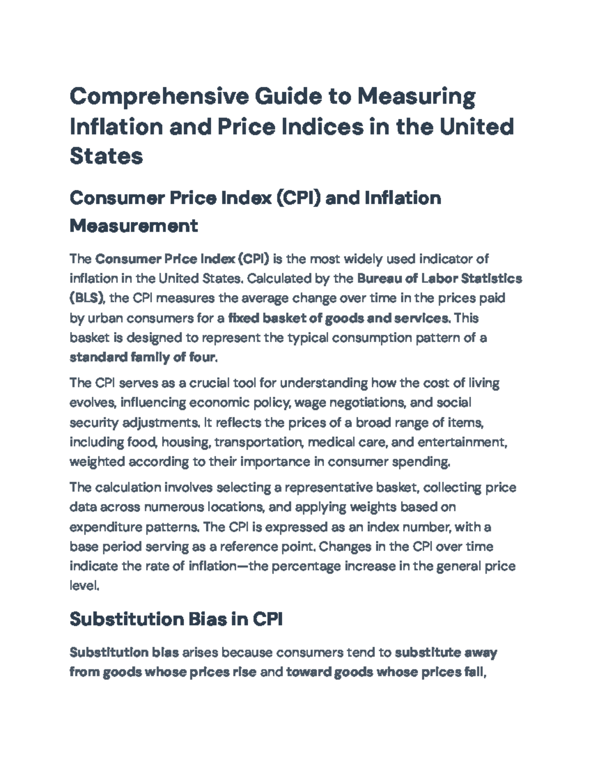 CPI Measurement and Inflation Analysis: A Comprehensive Overview - Studocu