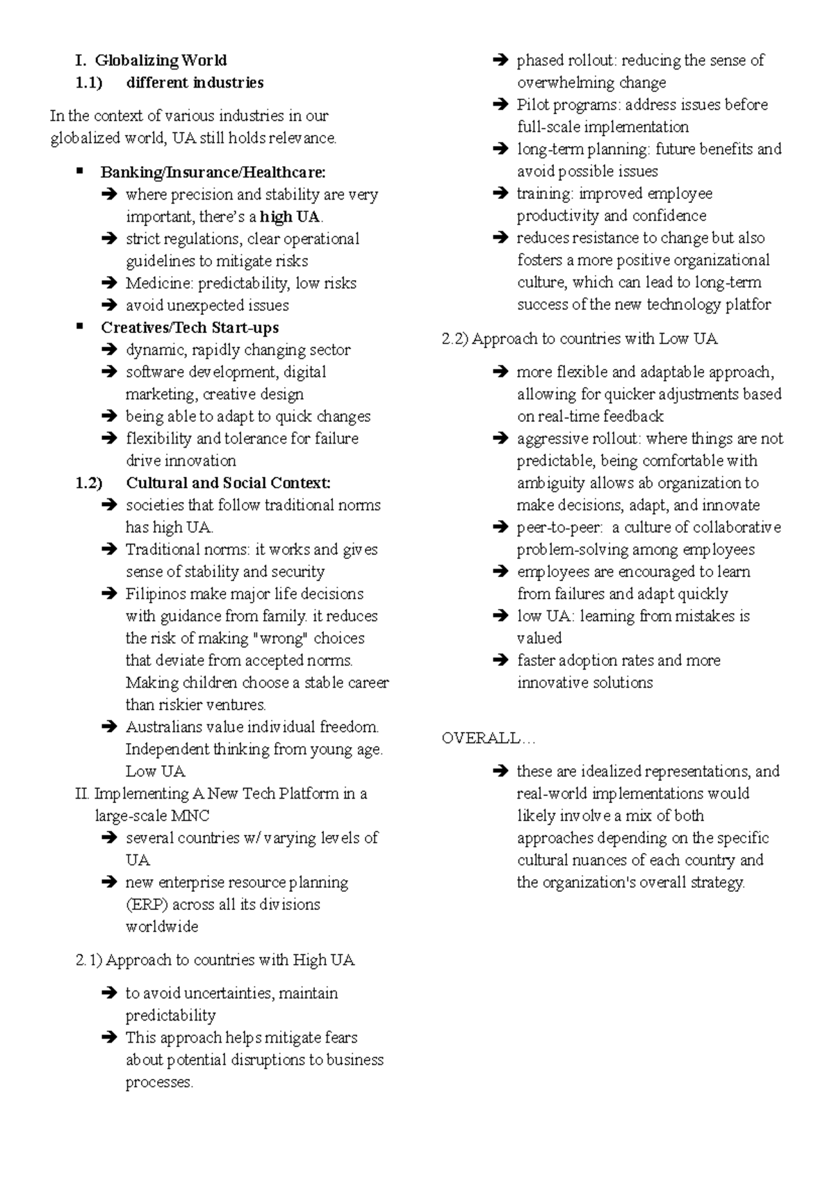 Presentation 1 Notes: Uncertainty Avoidance in Global Industries - Studocu