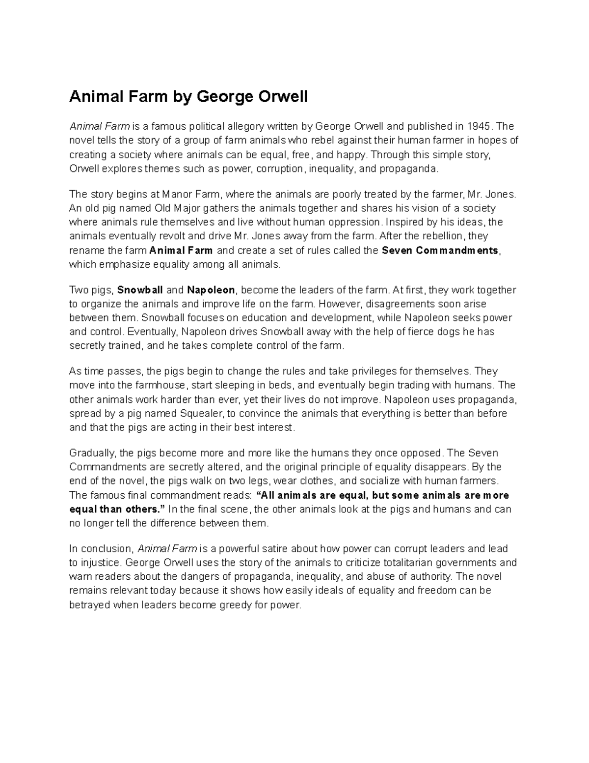 Animal Farm Analysis: Themes of Power & Corruption - Studocu