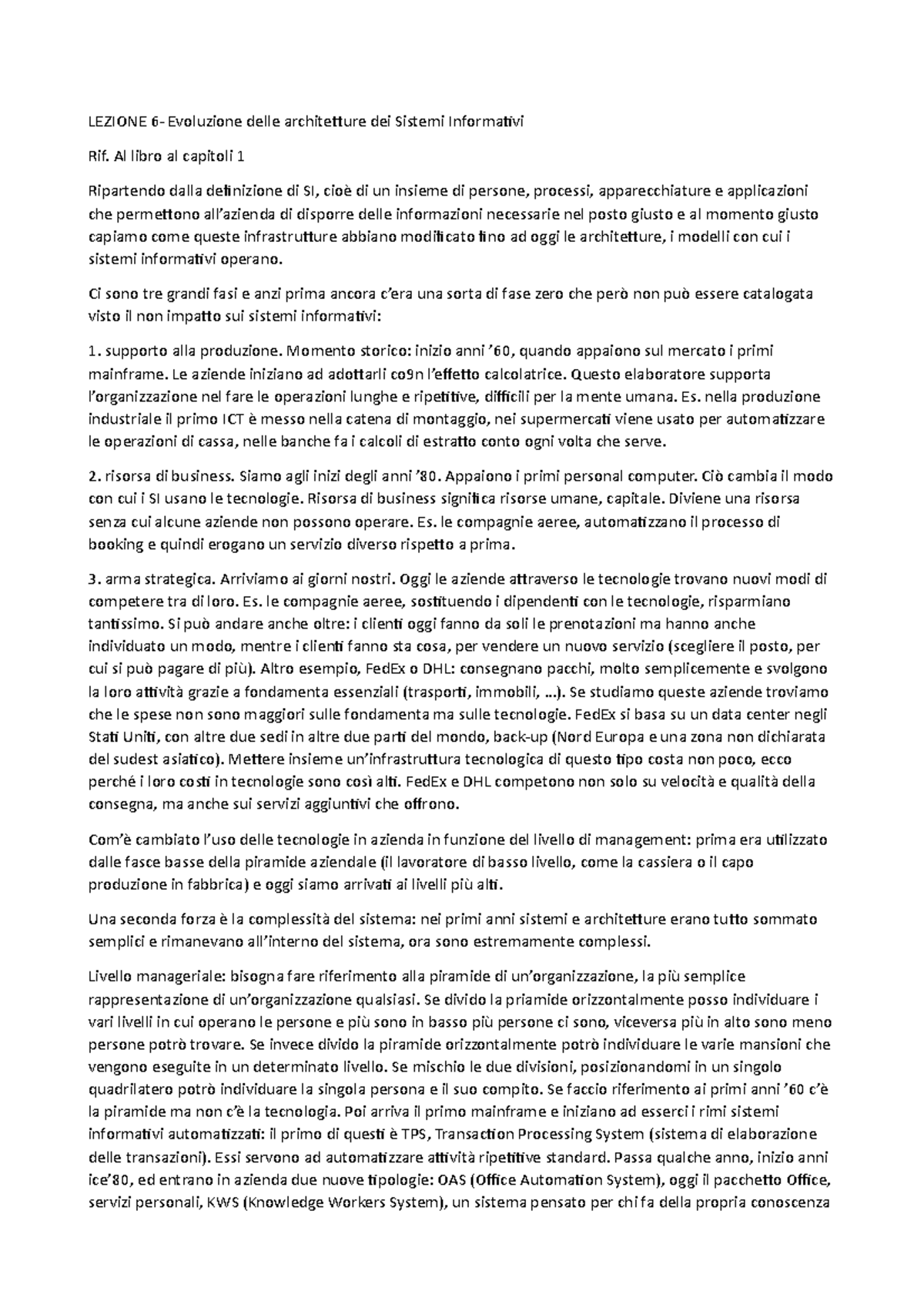 Lezione 6: Evoluzione Architetture dei Sistemi Informativi nel Tempo ...