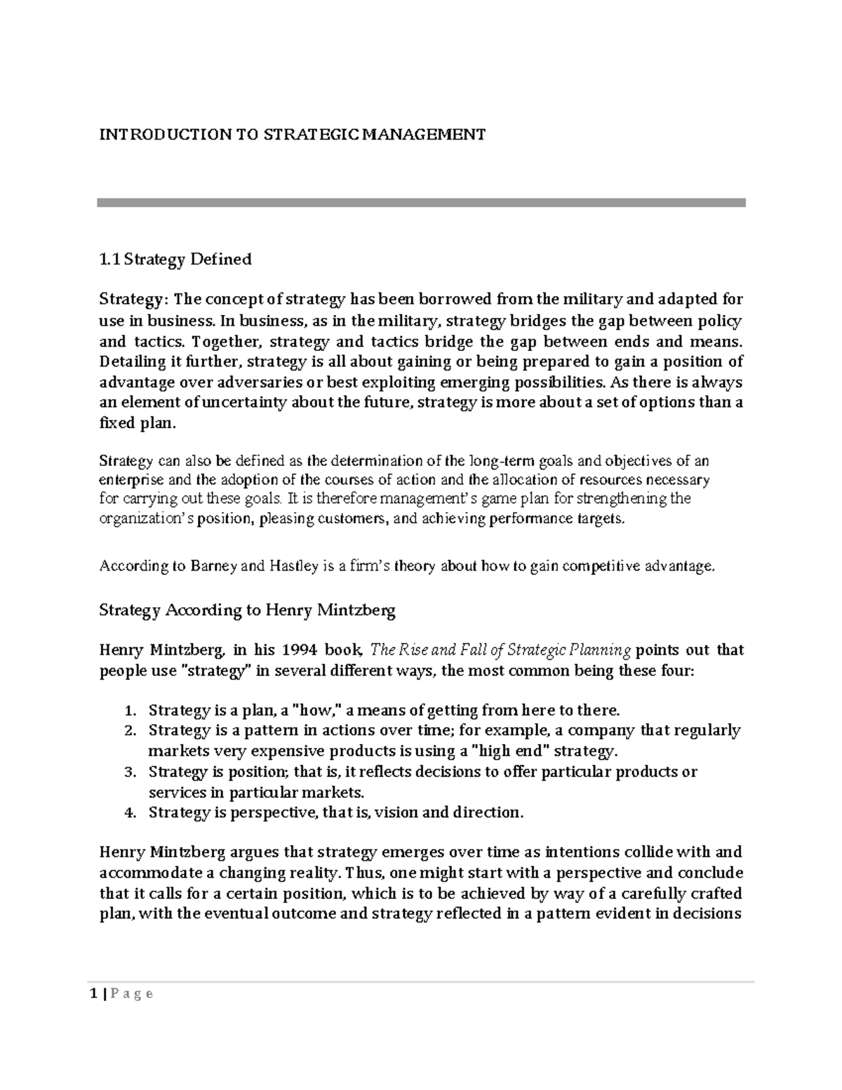 Introduction to Strategic Management (STG MGT) Concepts and Definitions ...