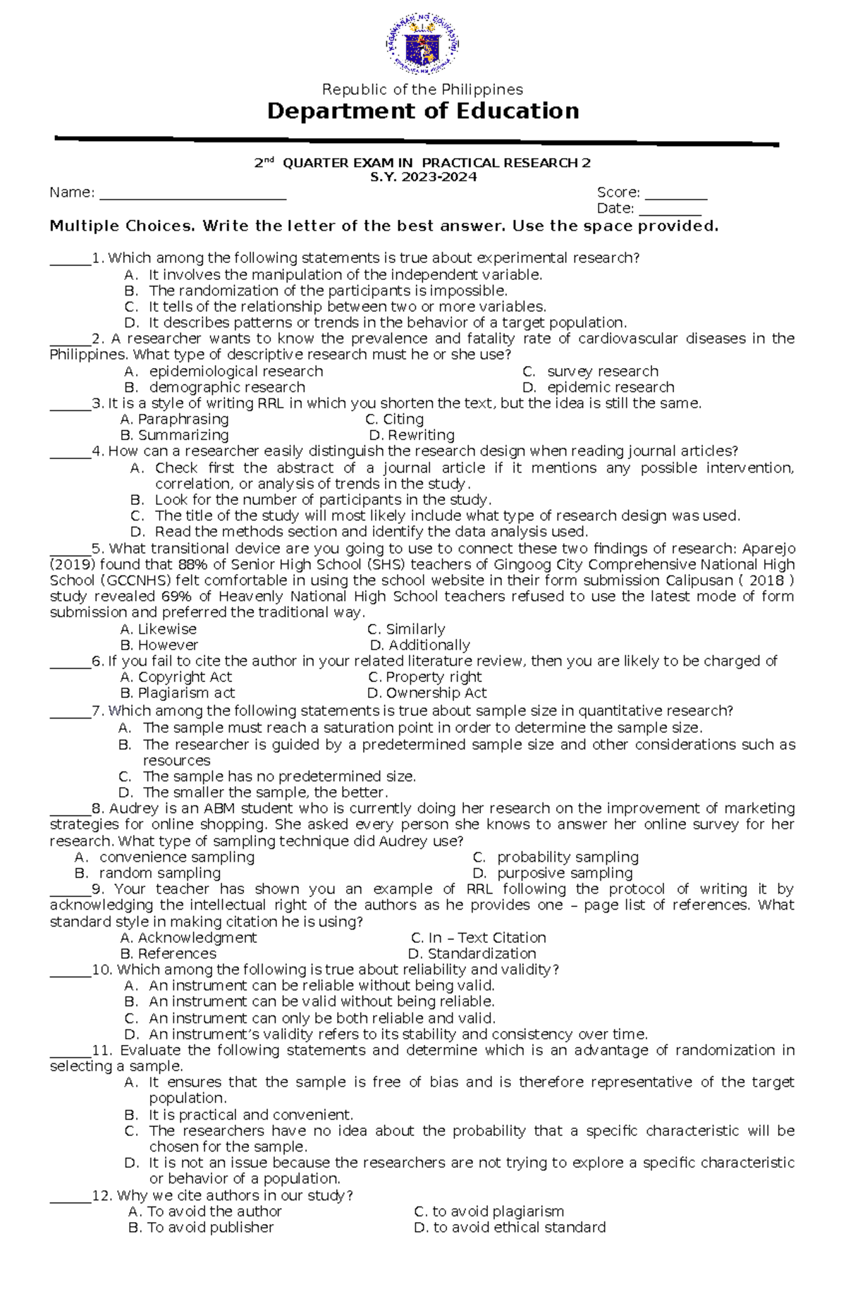 PR 2 - Guide in making research - Republic of the Philippines ...