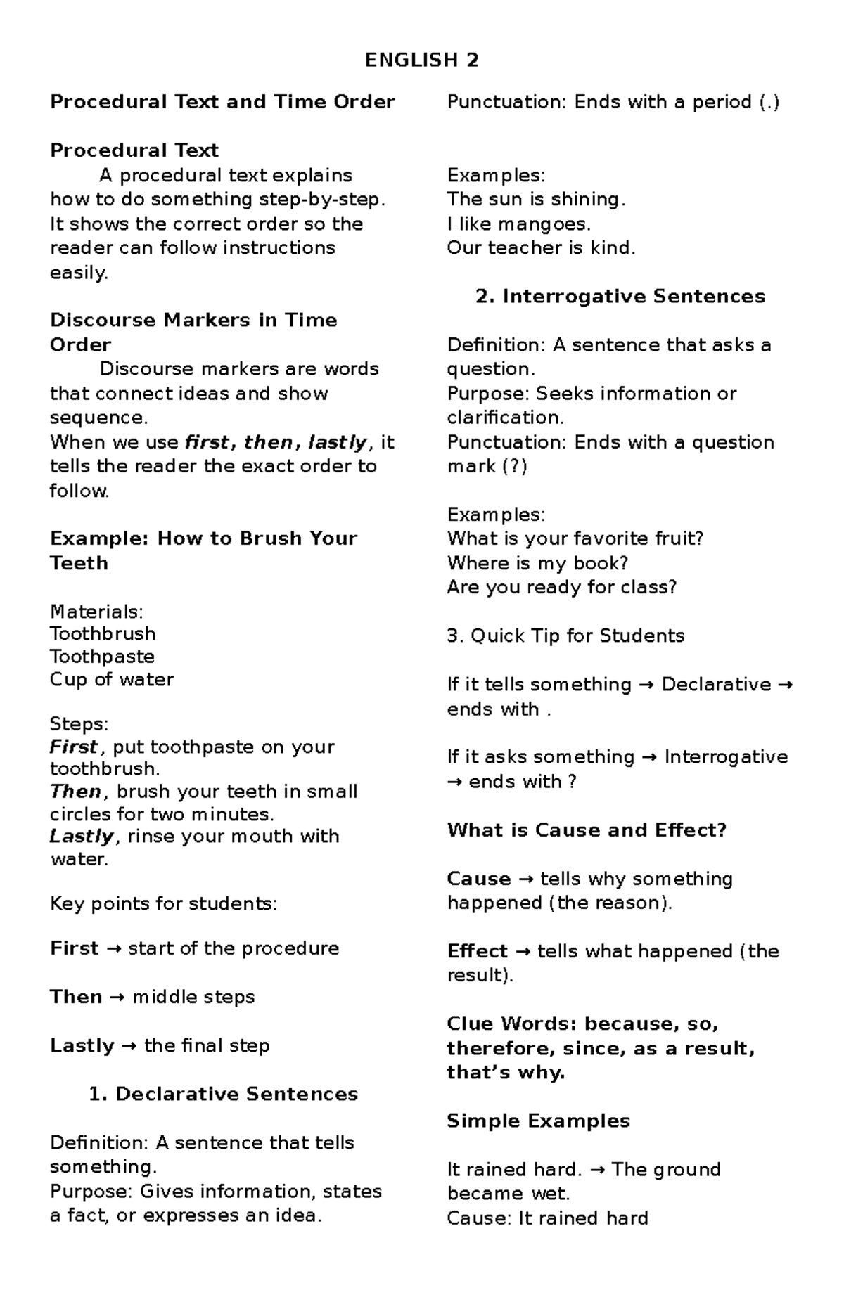ENGLISH 2: Procedural Text & Time Order Punctuation Guide - Studocu