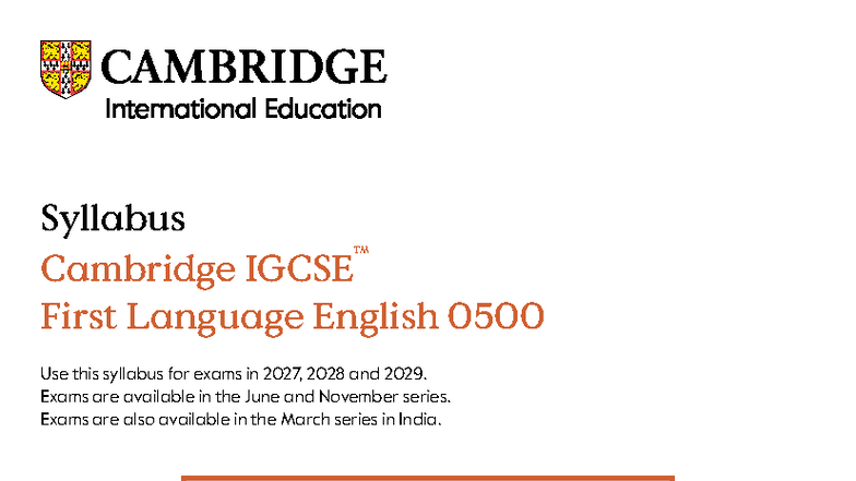 Cambridge IGCSE First Language English 0500 Syllabus (2027-2029) - Studocu