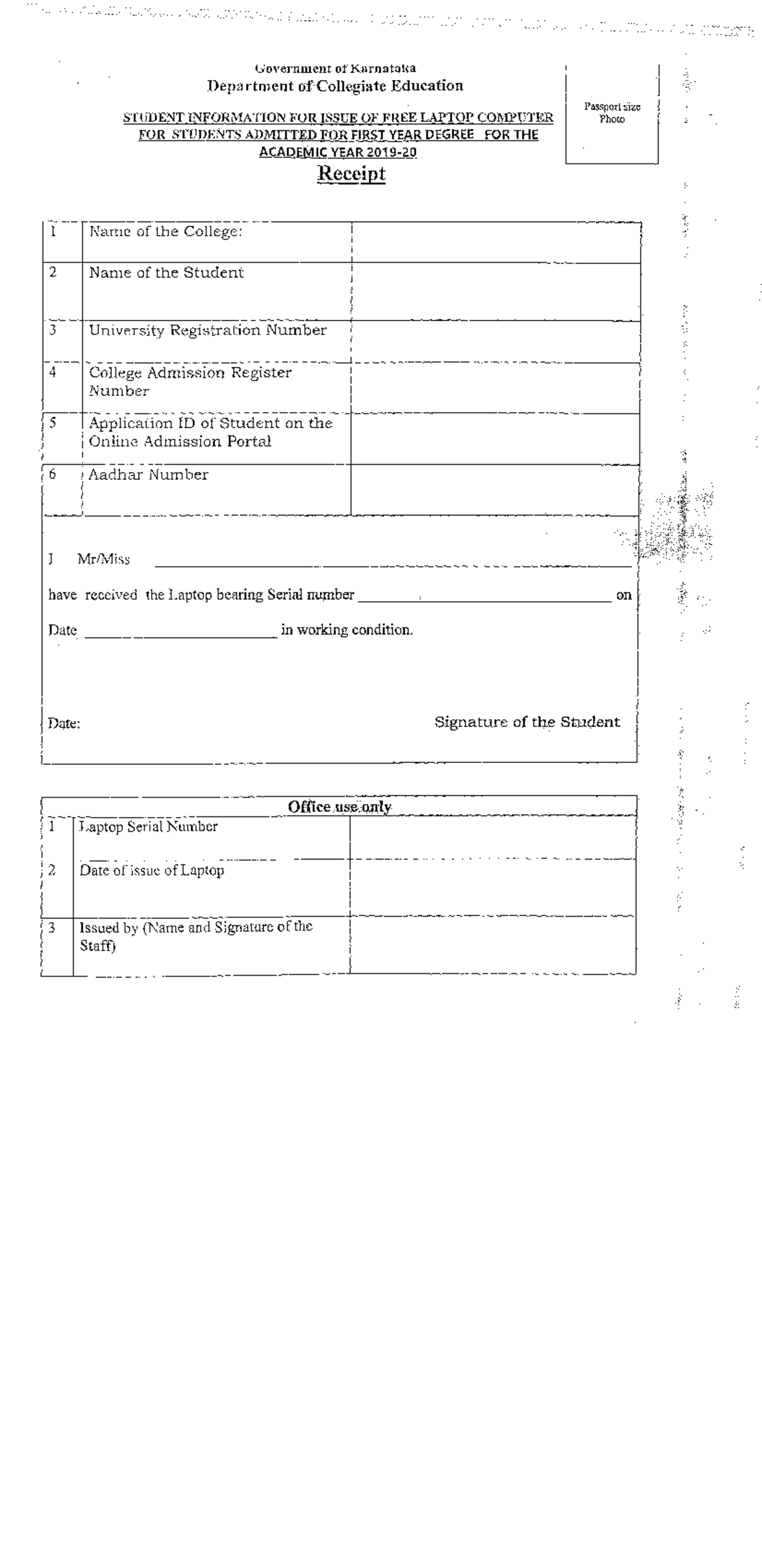 Karnataka DCE Free Laptop Issuance Form for 1st Year Students - Studocu