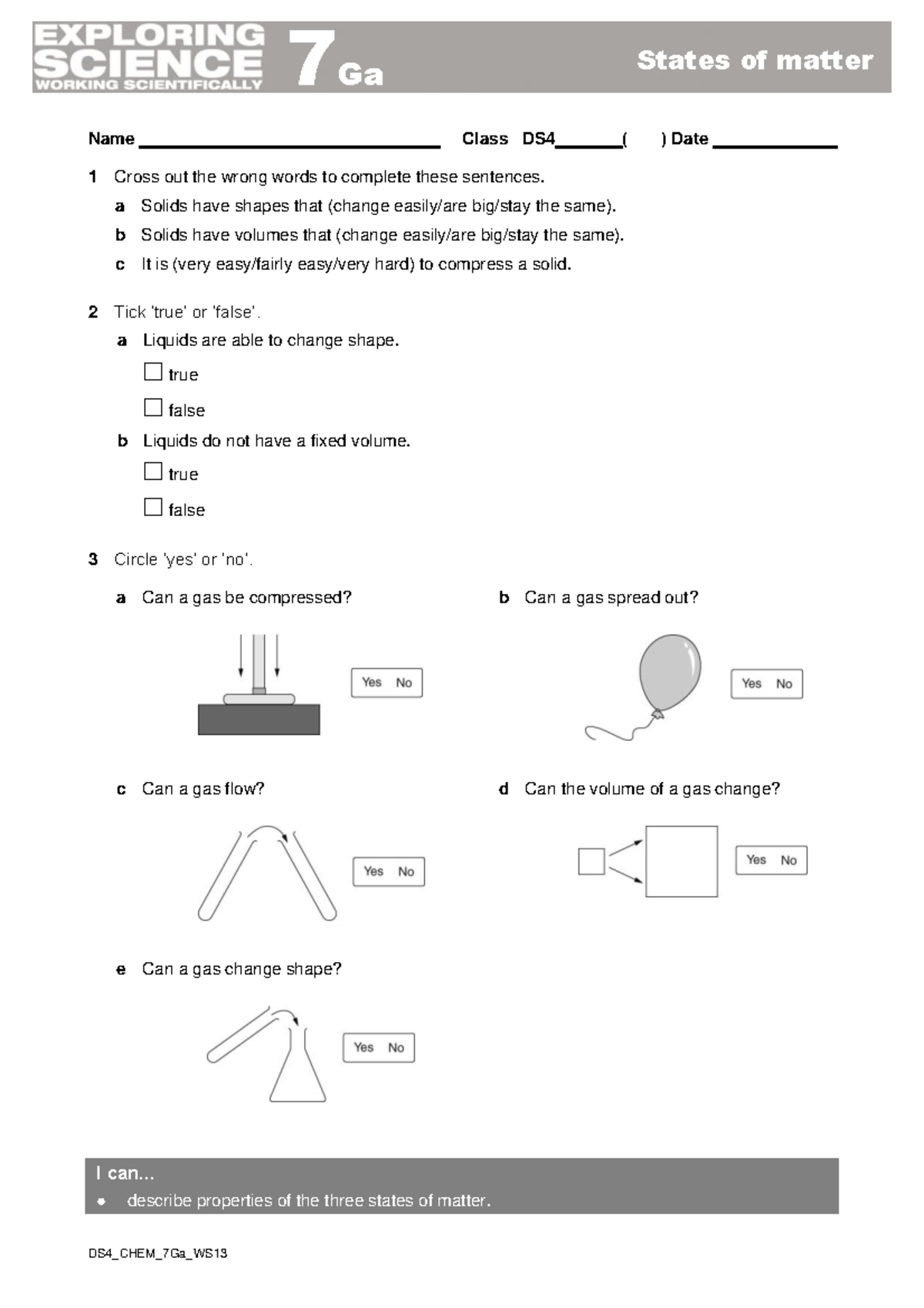 7G DS4_CHEM_7Ga - States of Matter Worksheet - Studocu