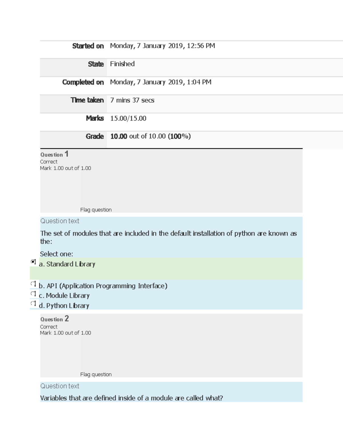 SELF QUIZ UNIT 8 CS1101 - Started on Monday, 7 January 2019, 12:56 PM ...
