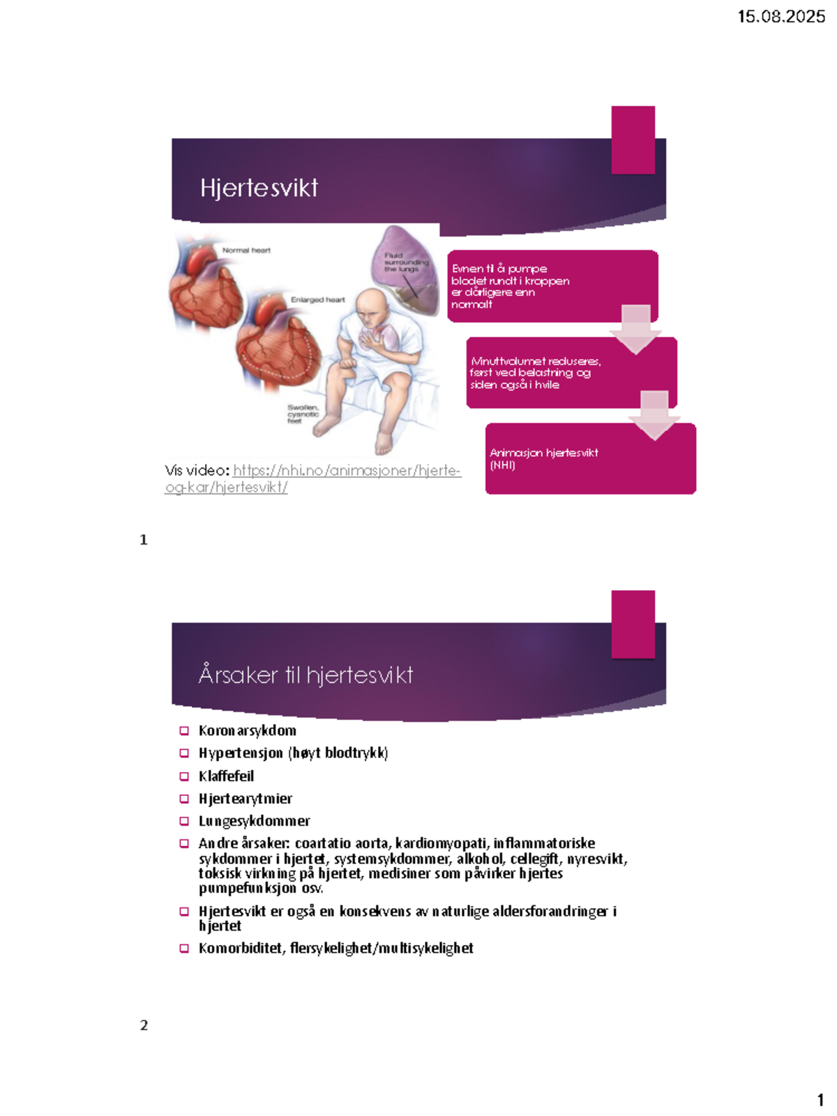 Sykepleie til pasienter med hjertesvikt 15.08.2025 - Studocu