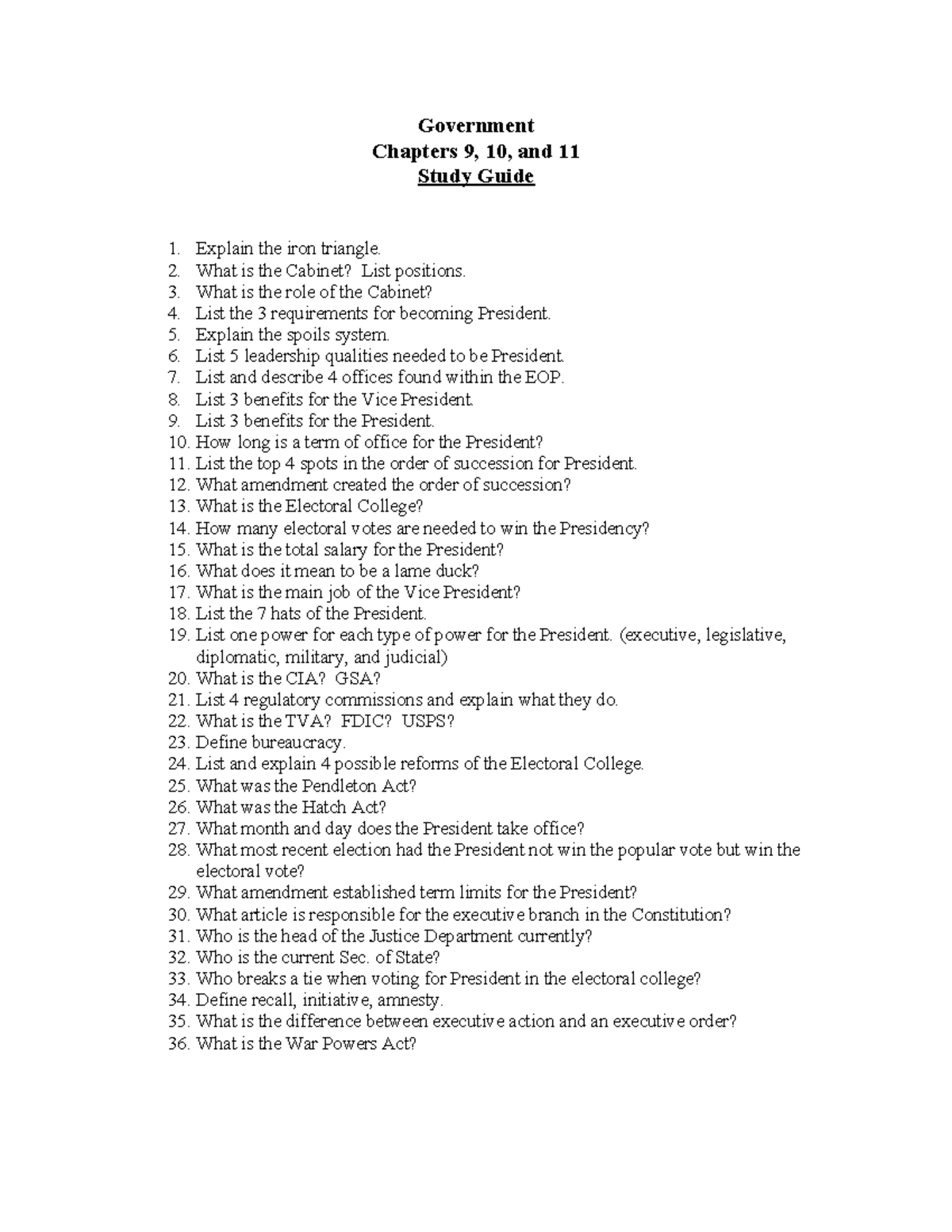 Govt 101: Chapters 9-11 Study Guide - Key Concepts & Questions - Studocu