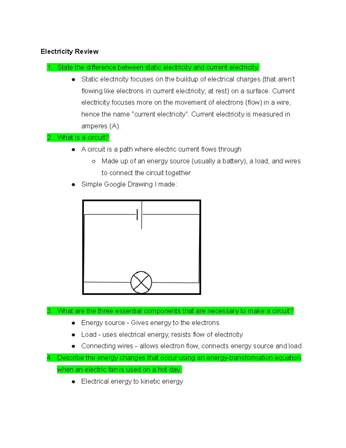Electricity Review 1: Static vs Current Electricity & Circuits - Studocu