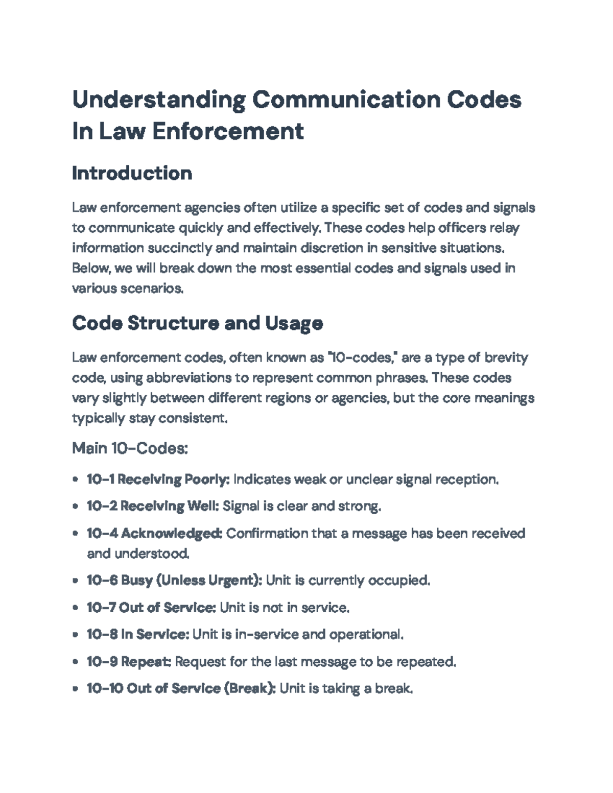 Understanding Law Enforcement Communication Codes: 10-Codes & Signals ...