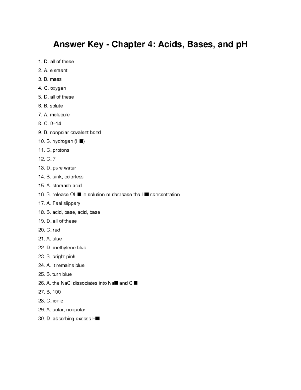 Answer Key for Chapter 4: Acids, Bases, and pH - Studocu