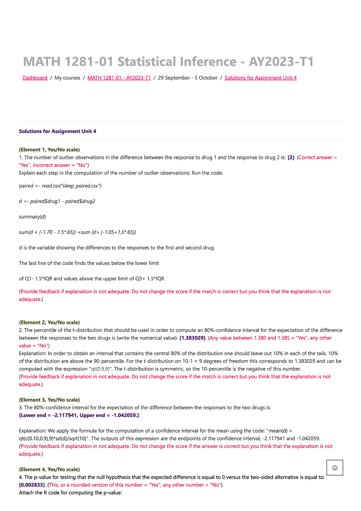 MATH 29 Assignment Unit 4 Solutions: Statistical Inference Analysis ...