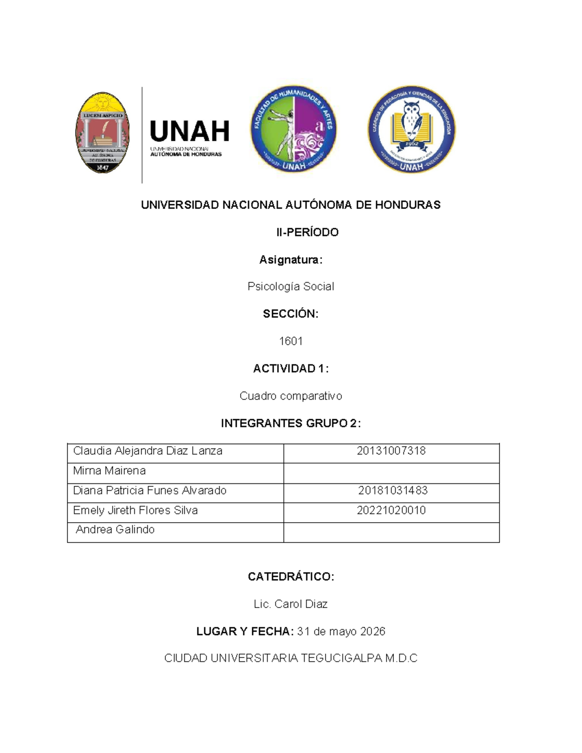 Cuadro Comparativo: Naturaleza Social en Psicología Social (PSICO 1601 ...