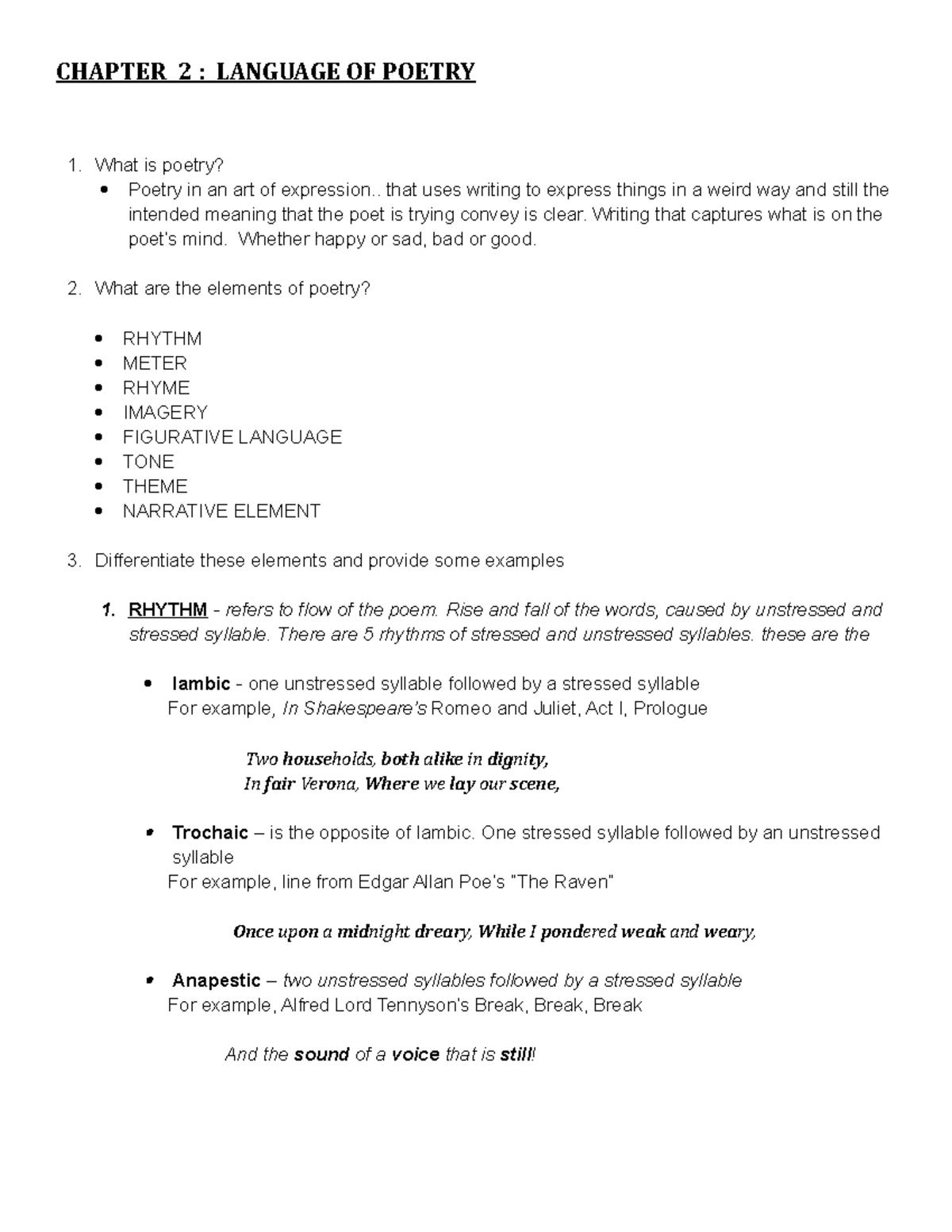 EL 223 Language of Literary Text: Lesson 1 - Exploring Poetry Elements ...