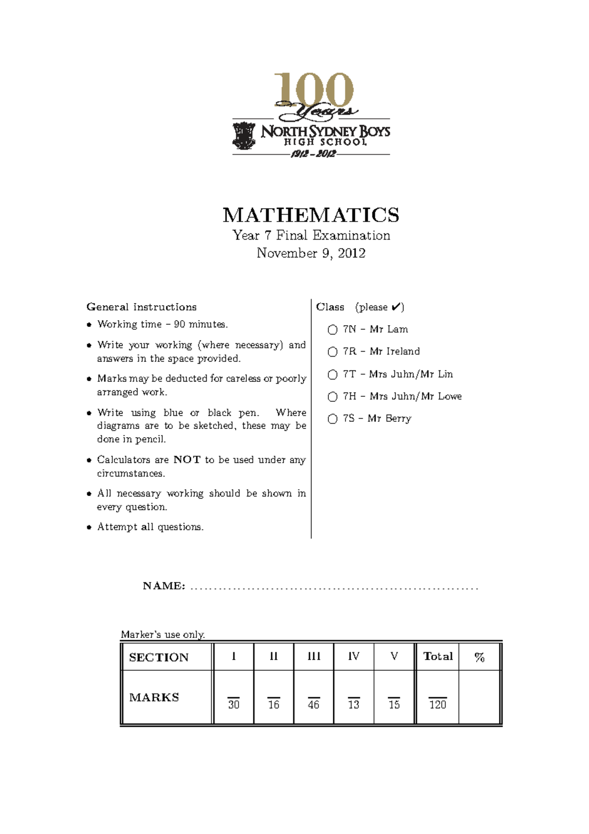07-12t4-yearly - Maths extension - MATHEMATICS Year 7 Final Examination ...