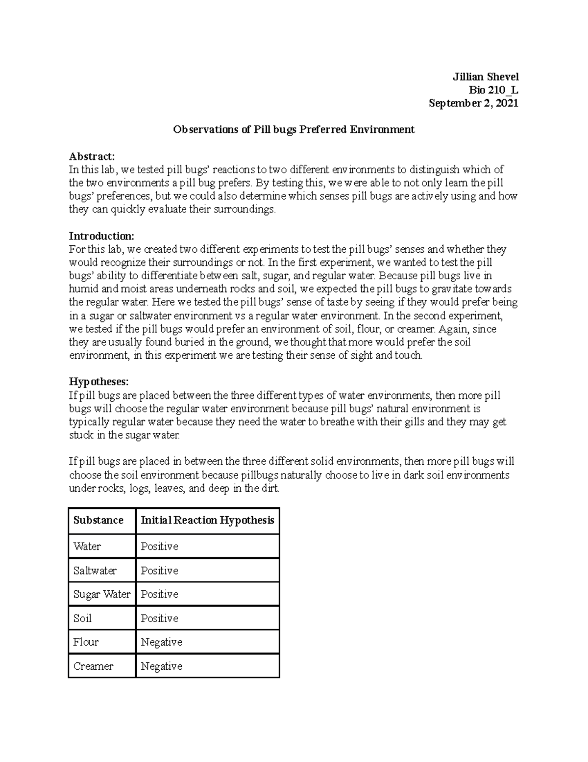 Bio 210_L: Pill Bug Lab Observations and Environmental Preferences ...