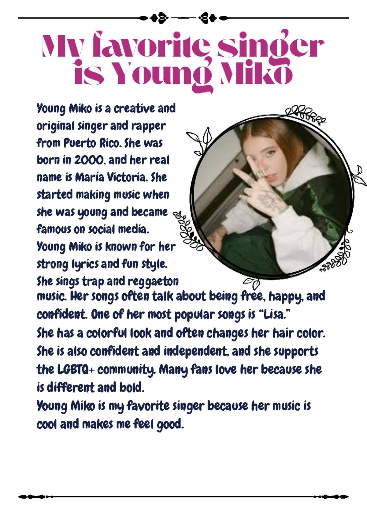 My Favorite Singer: Young Miko's Impact on Music and Culture - Studocu