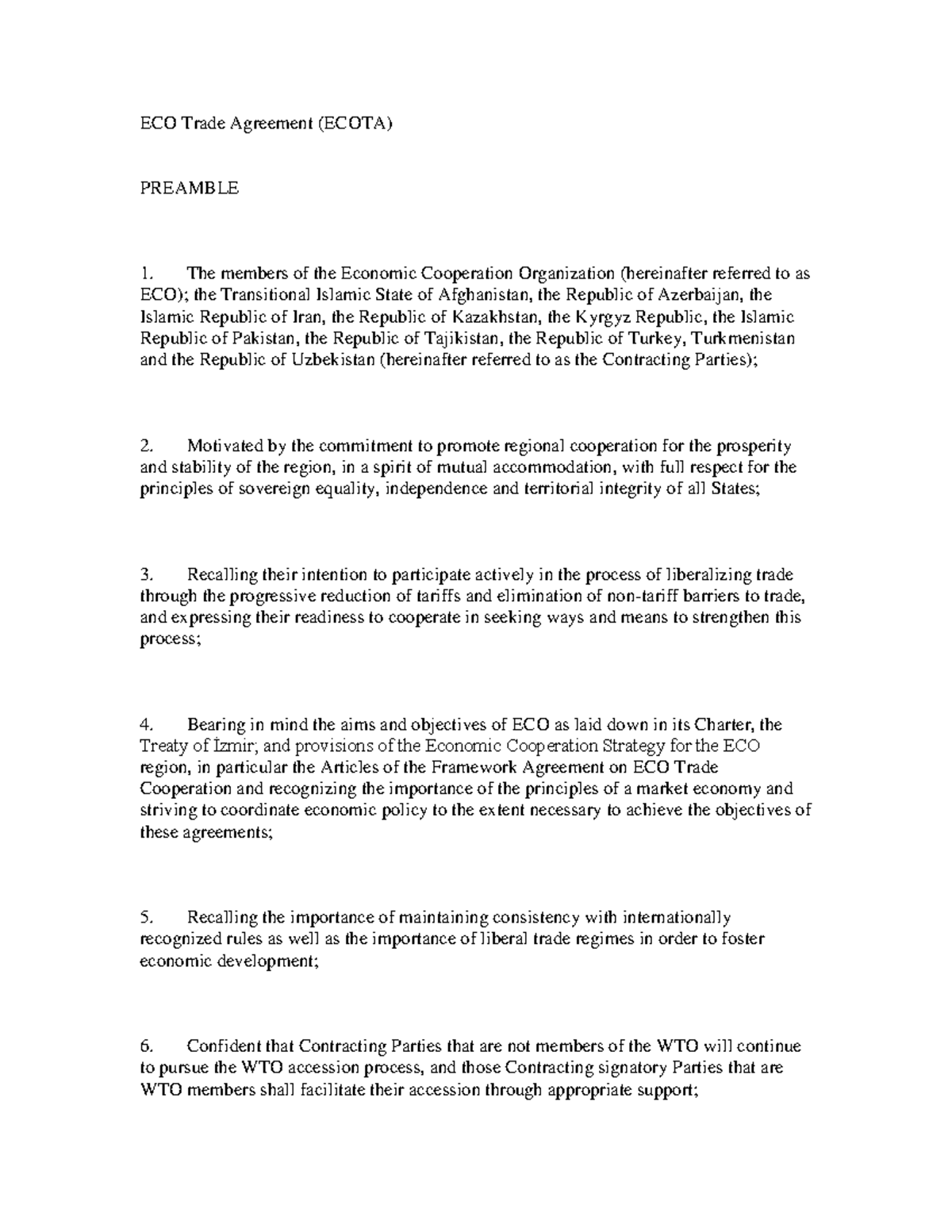 ECO Trade Agreement (ECOTA): Preamble and Key Provisions Overview - Studocu