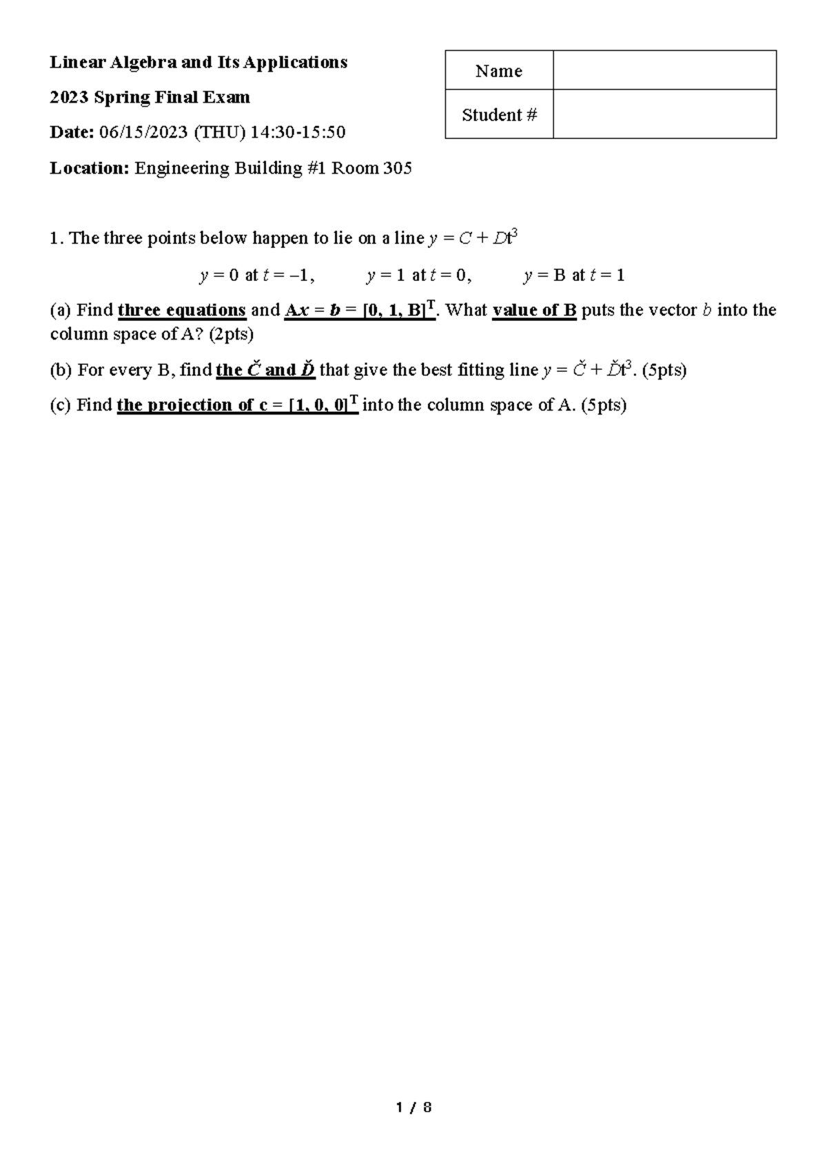 2023-1 Linear Algebra Final Exam Review Notes - Studocu