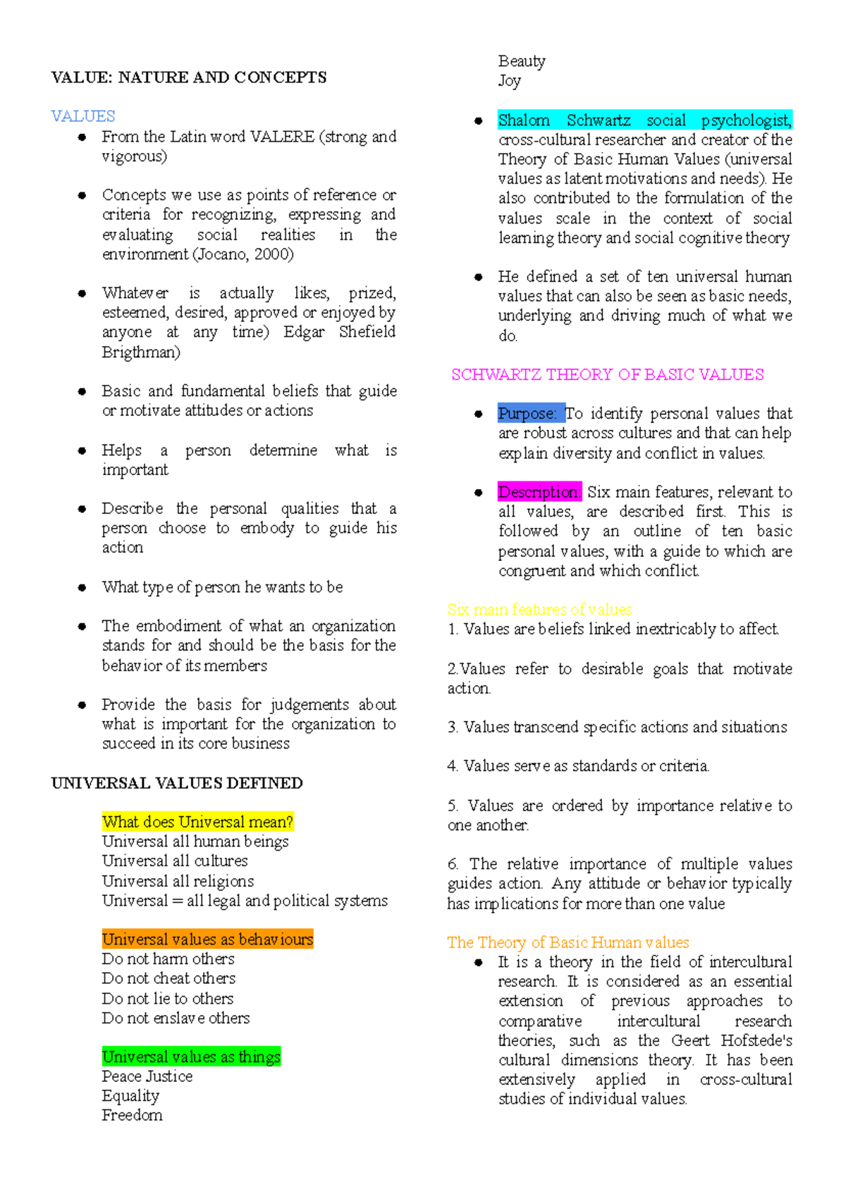 VAED Cornell Prelim - VALUE: NATURE AND CONCEPTS VALUES From the Latin ...
