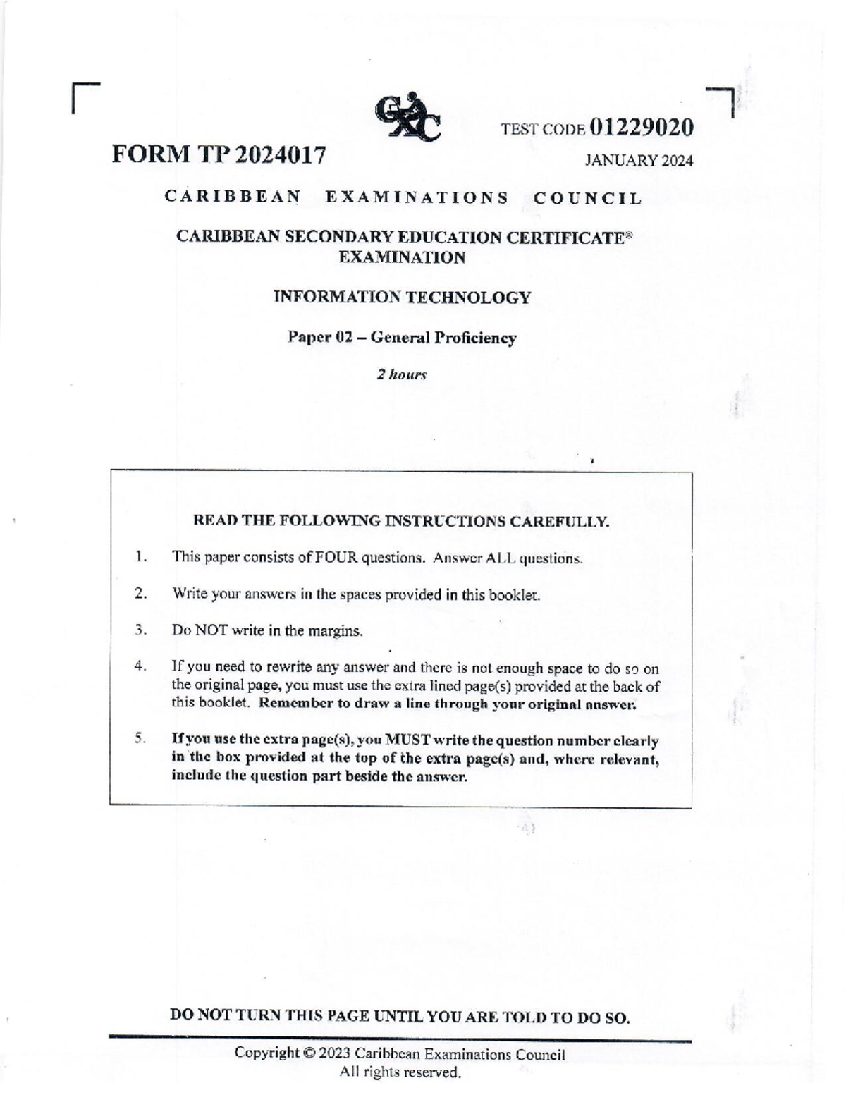 CSEC IT Jan 2024 - Paper 2 Past Exam Questions and Answers - Studocu