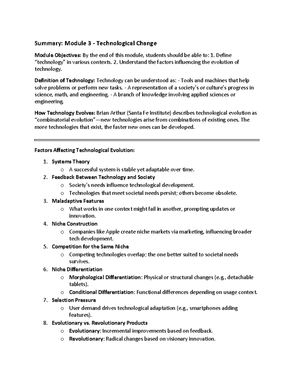 Module 3 Summary: Understanding Technological Change and Evolution - Studocu