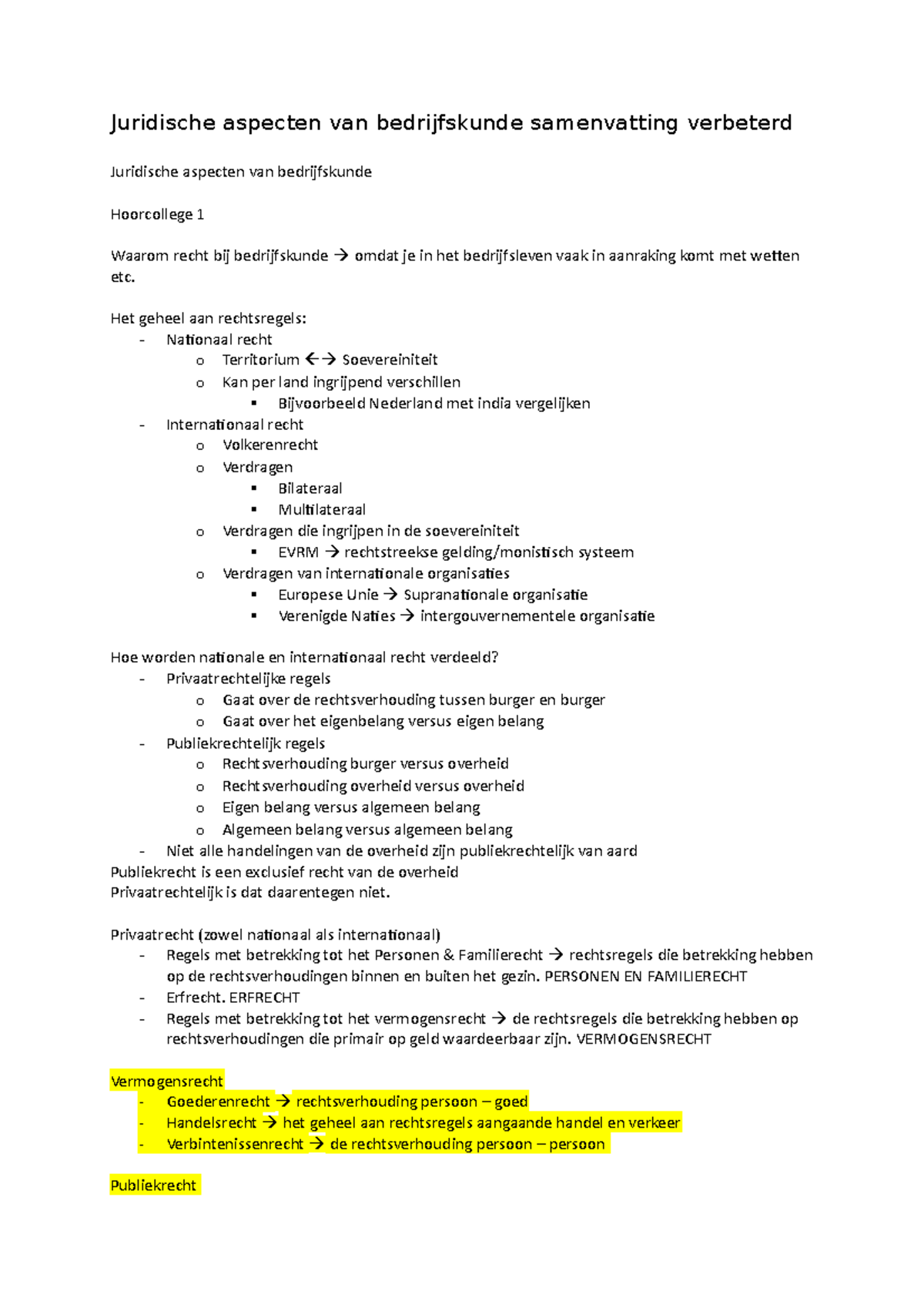 JURIDISCHE ASPECTEN VAN BEDRIJFSKUNDE ALLES + BULLET POINTS ...